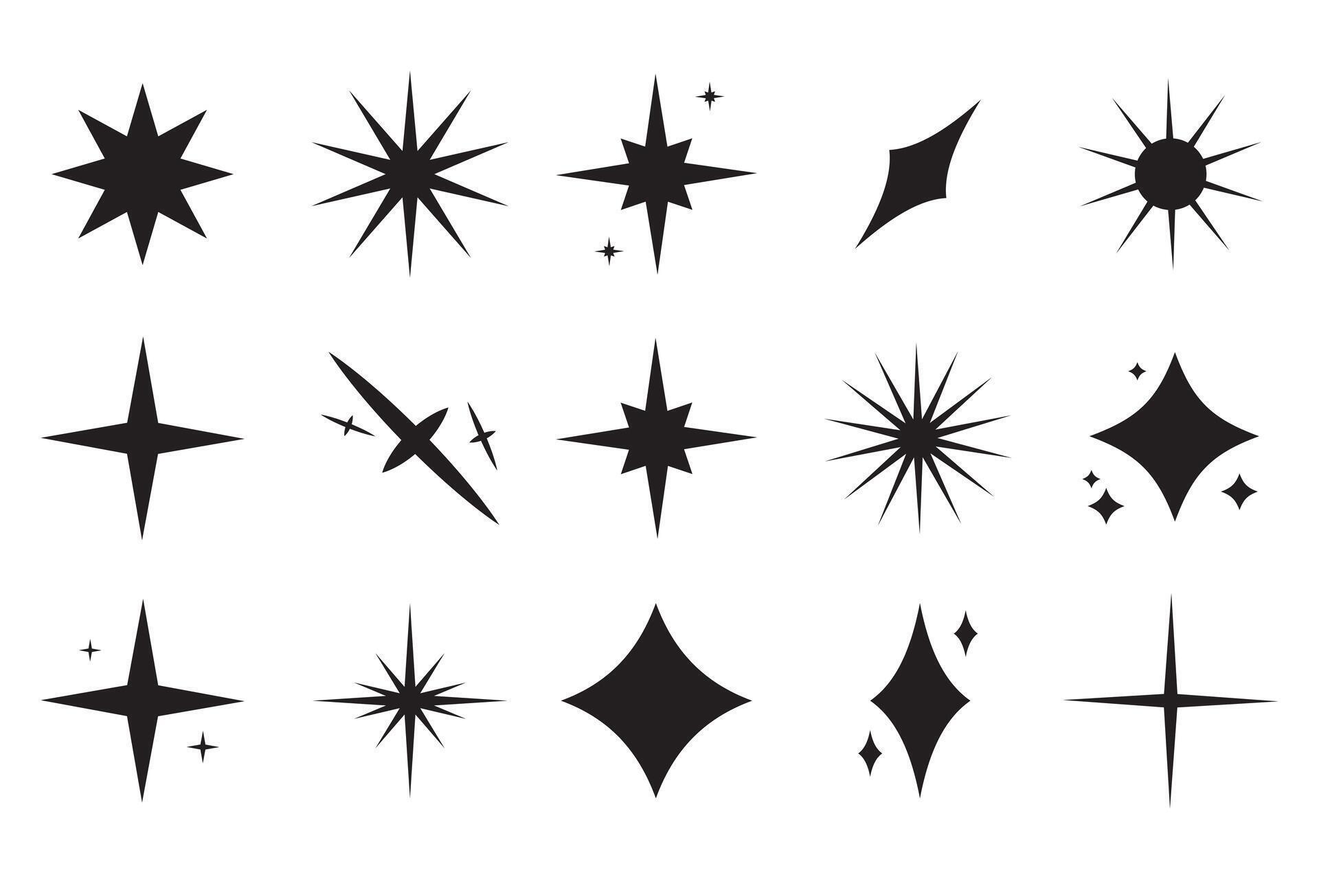 Sparkling Stars icon set. Retro futuristic sparkle icons collection. Set of star shapes. cool ...