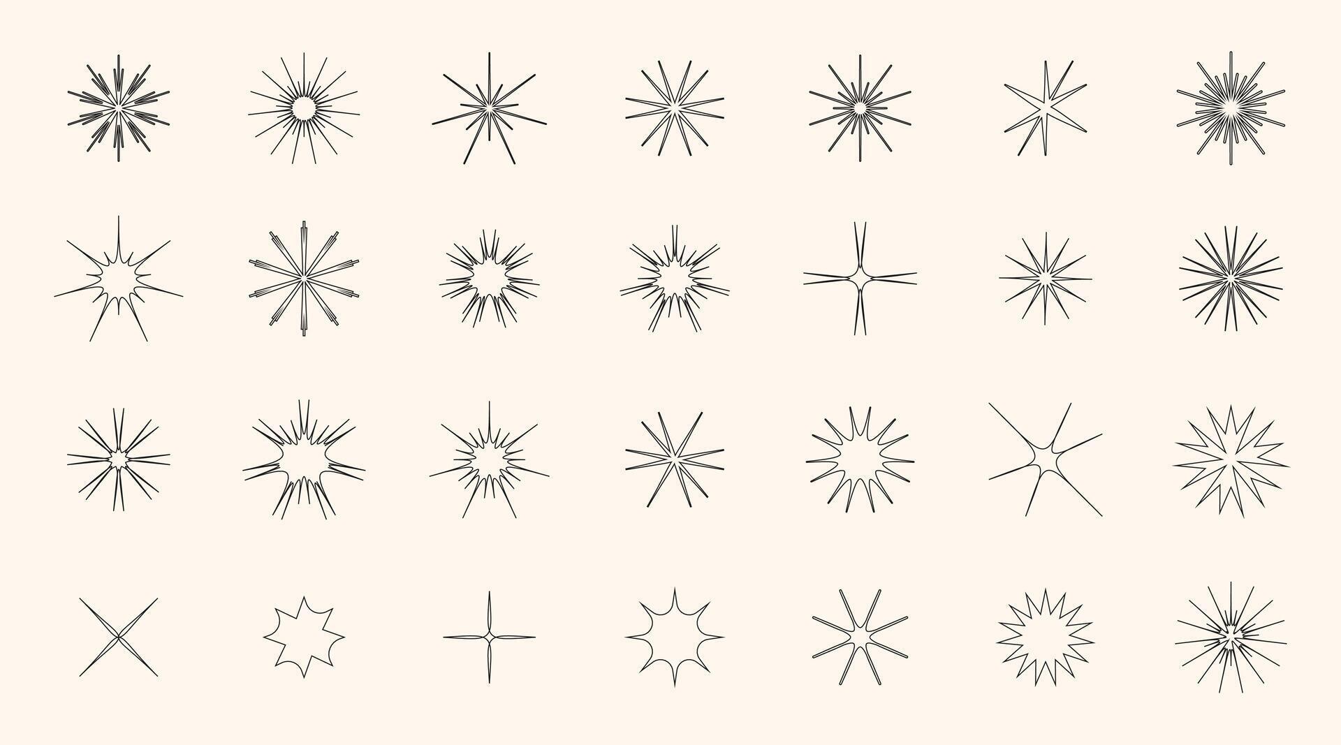 Set of line star shapes. Retro futuristic sparkle icons collection. Set of Y2K style. Magic ...