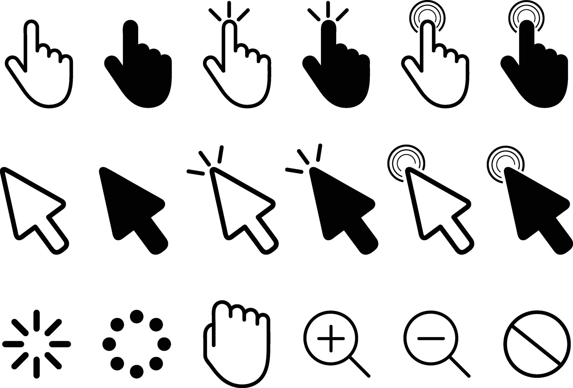 computer cursor clcik icons 44614148 Vector Art at Vecteezy