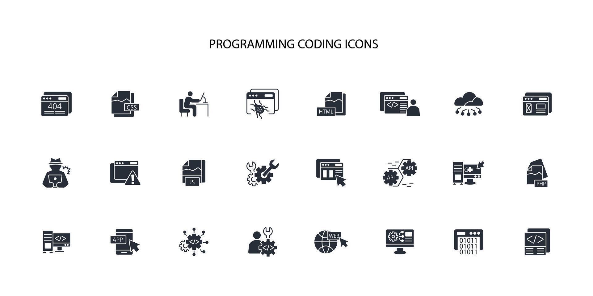 programming coding icon set..Editable stroke.linear style sign for use web design,logo.Symbol ...