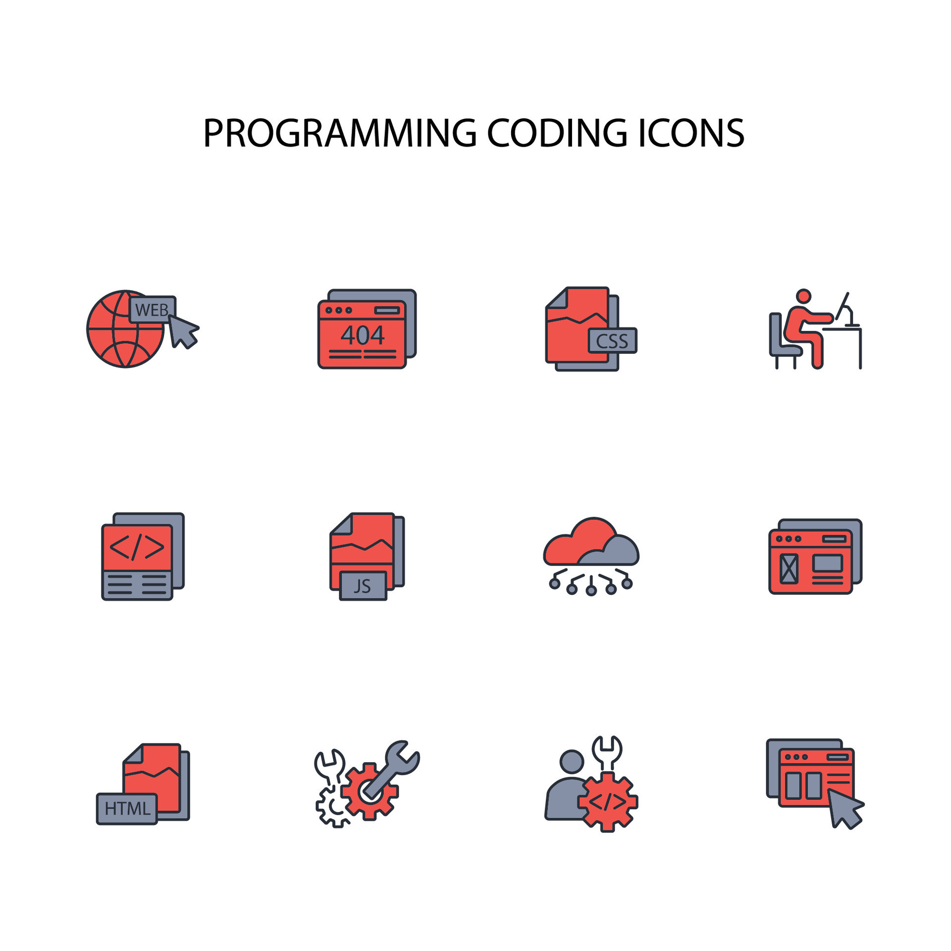 programming coding icon set..Editable stroke.linear style sign for use ...
