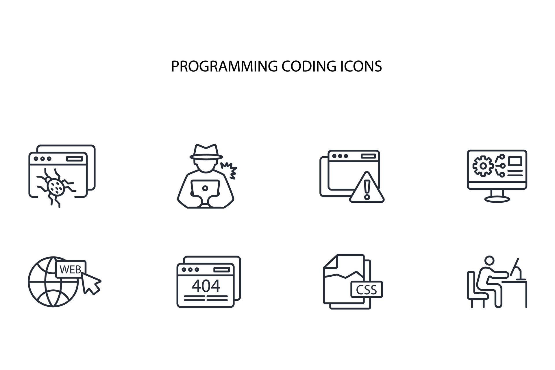 programming coding icon set..Editable stroke.linear style sign for use web design,logo.Symbol ...