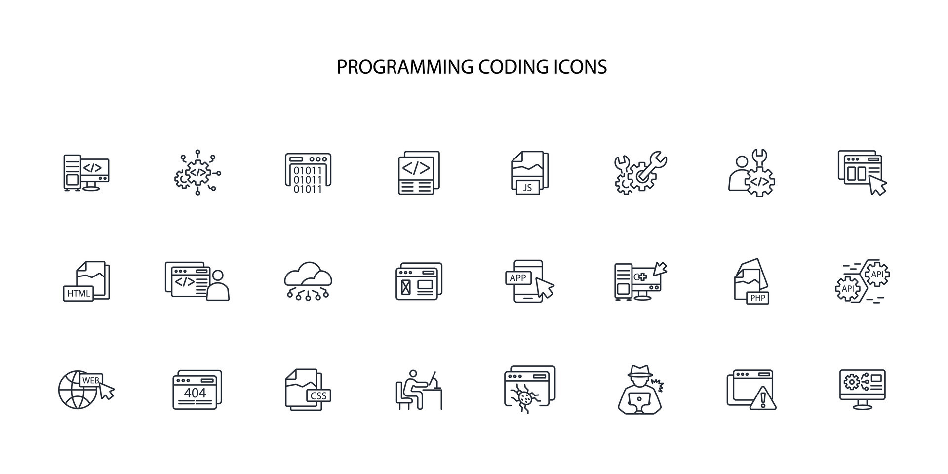 Programming Coding Icon Set Editable Stroke Linear Style Sign For Use Web Design Logo Symbol