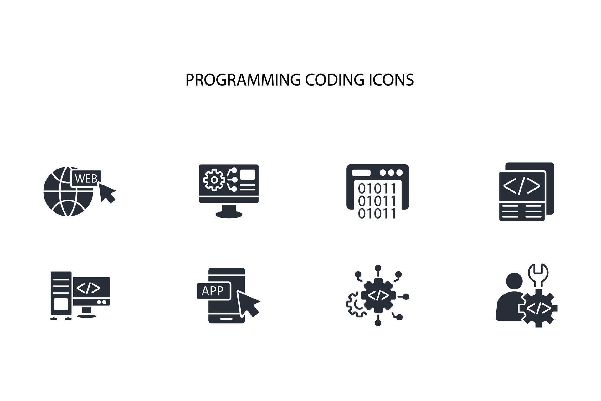 programming coding icon set..Editable stroke.linear style sign for use ...