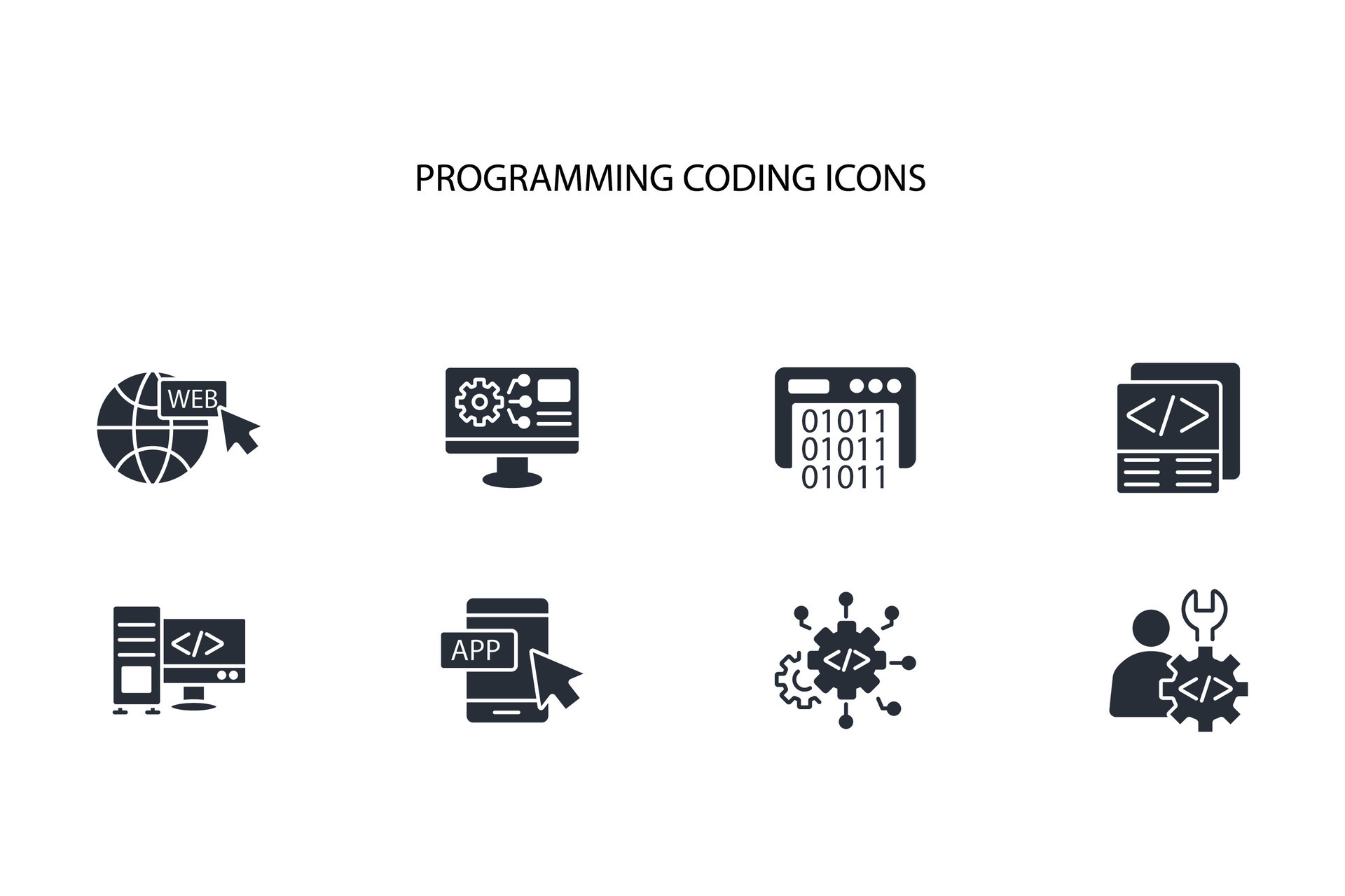 programming coding icon set..Editable stroke.linear style sign for use web design,logo.Symbol ...