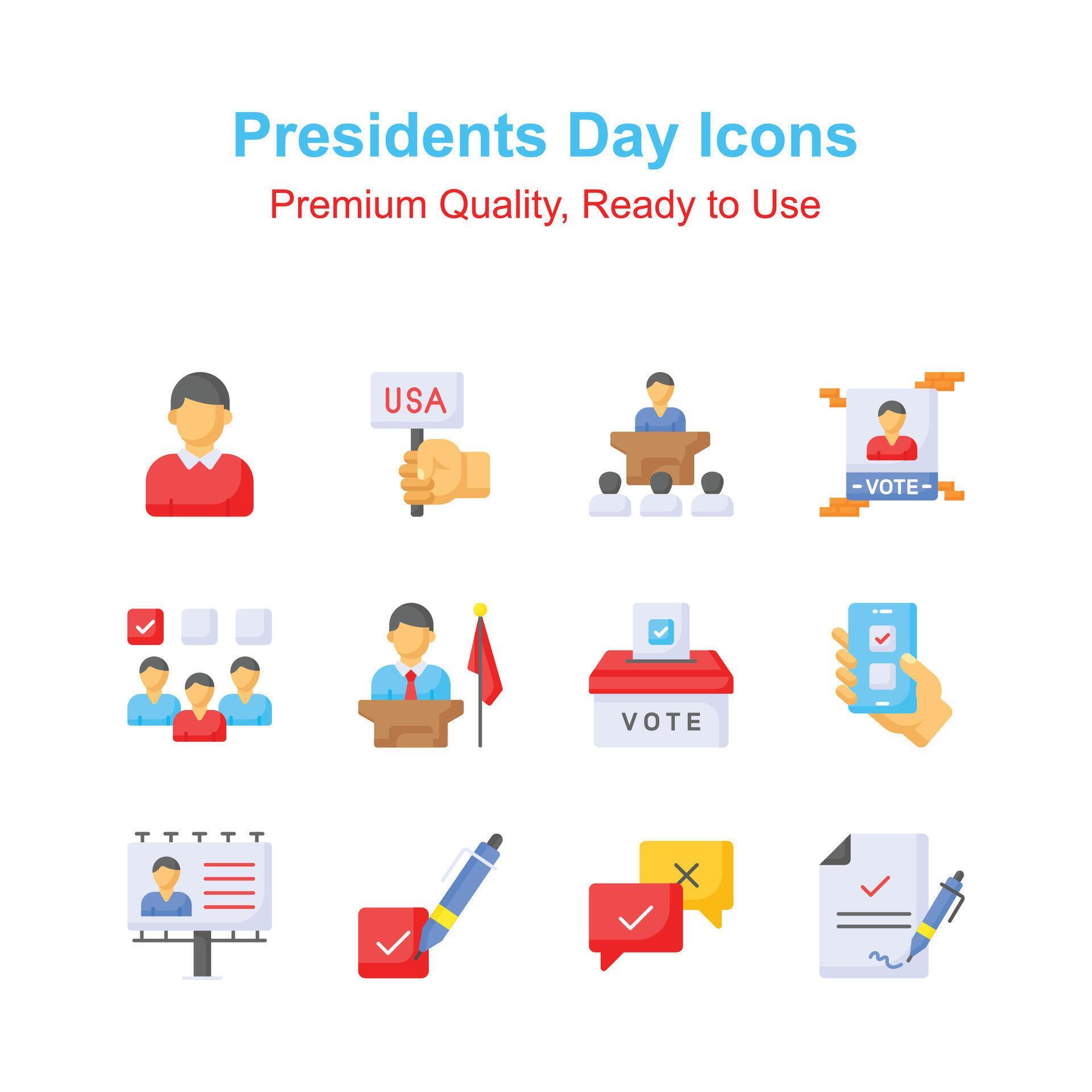 Visually appealing icons set of presidents day, ready to use in your ...
