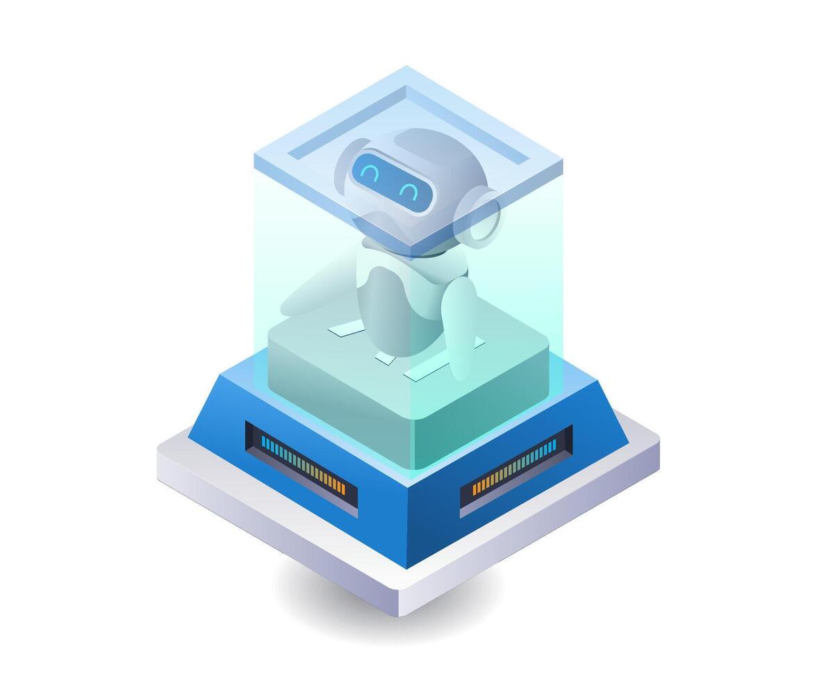Robot AI protector server technology infographic illustration 3d flat ...