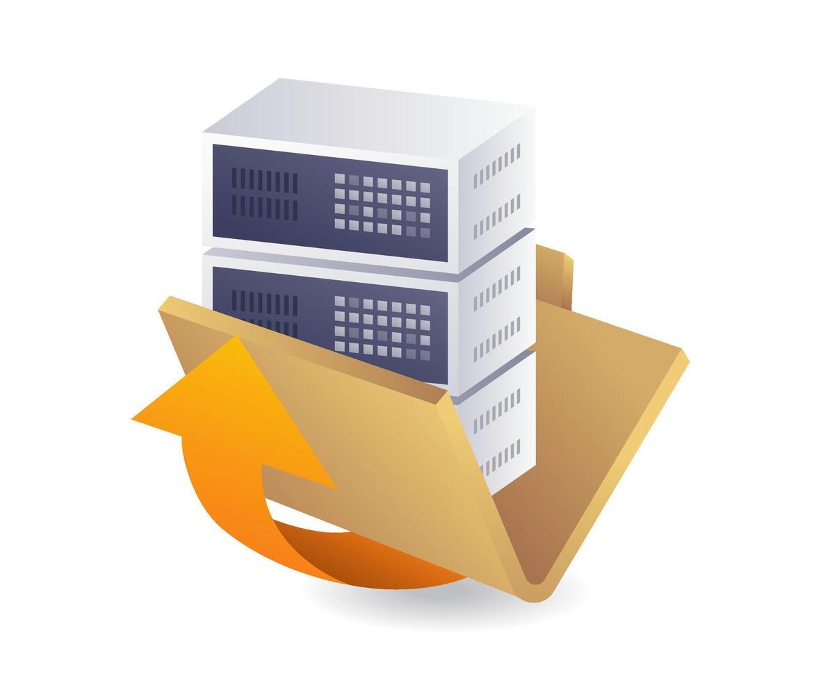 Technology data cloud server folder, infographic 3d illustration flat ...