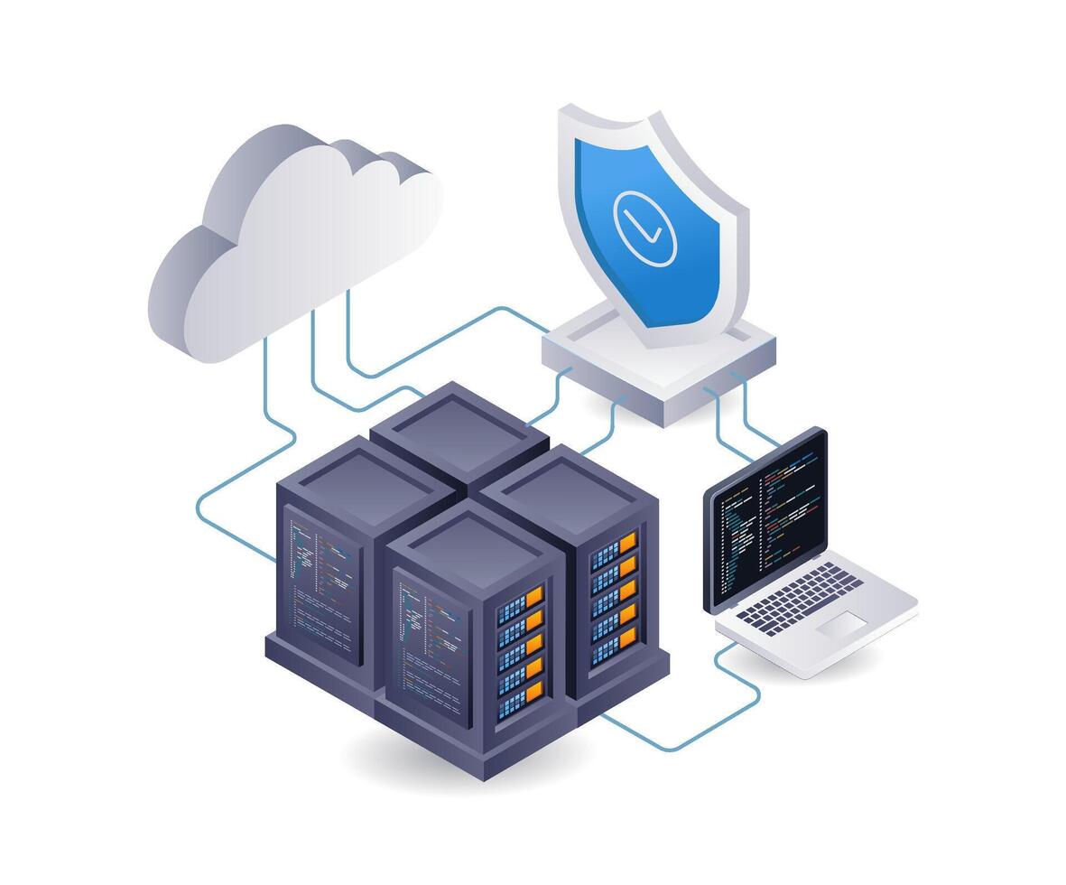 Cloud server security big data analyst, infographic 3d illustration ...