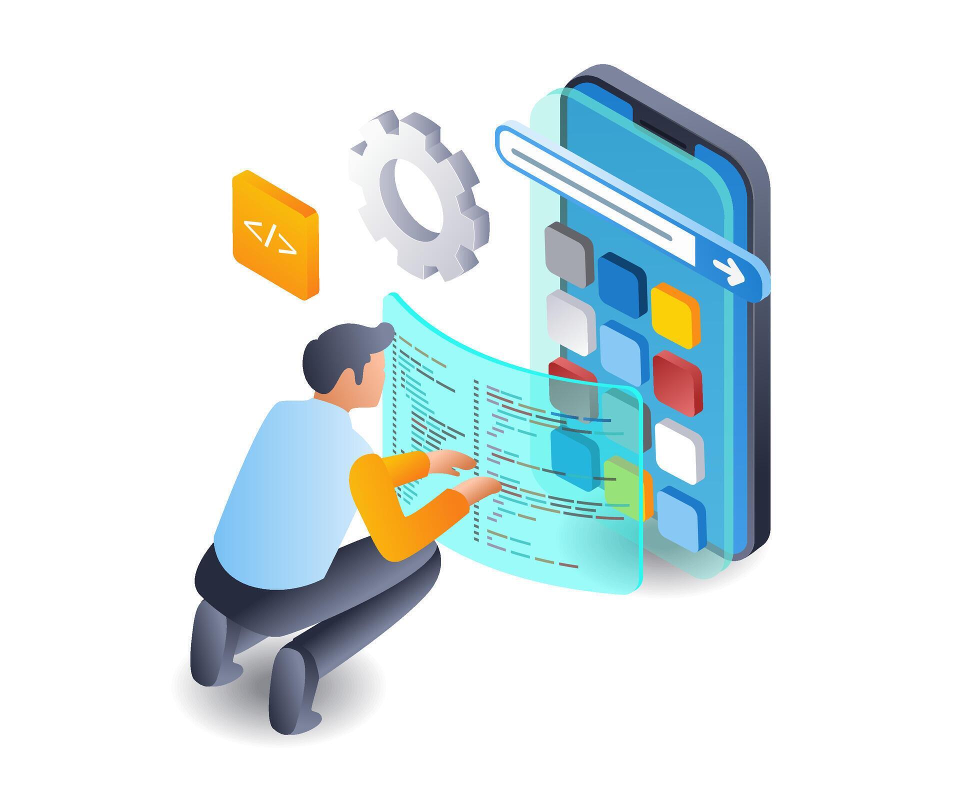 Man makes application with technology program language infographics ...