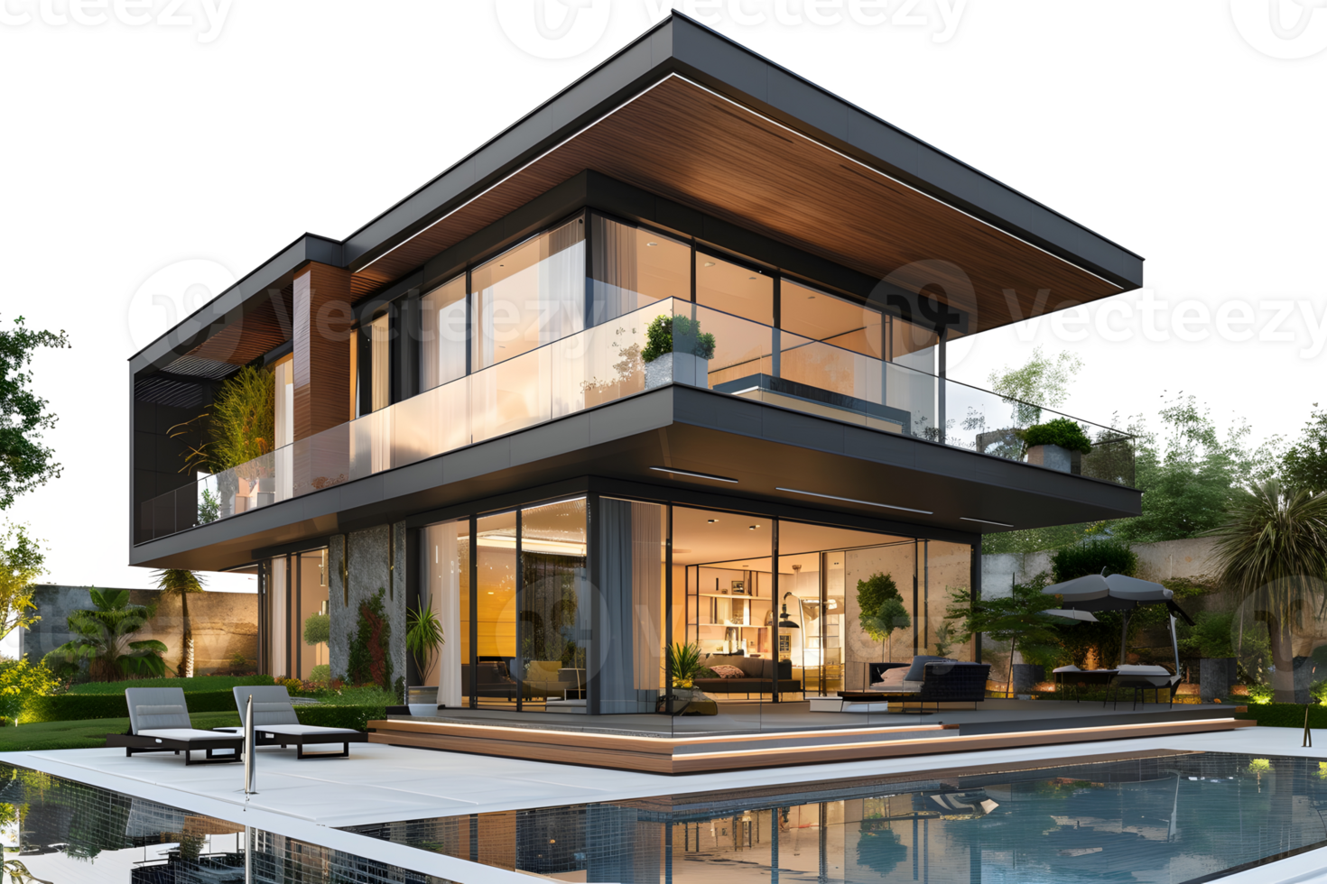 Modern Cozy House With Pool And In Luxurious Style And Beautiful Landscaping 44617830 Png