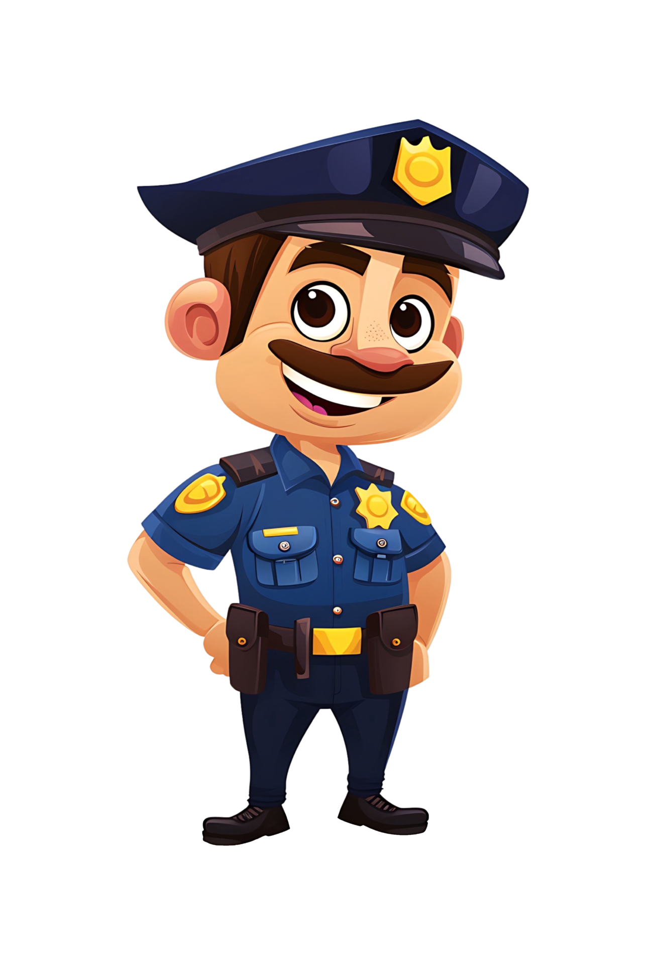 Cartoon Illustration Of A Smiling Male Police Officer In Uniform