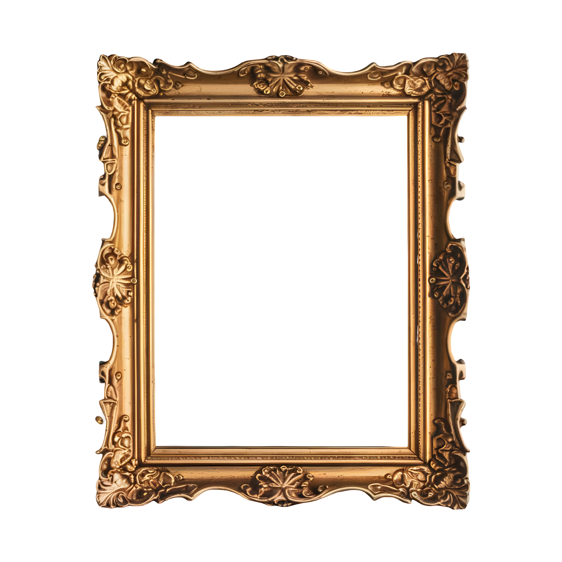 Blank antique gold picture frame isolated on transparent background ... Blank antique gold picture frame isolated on transparent background ...