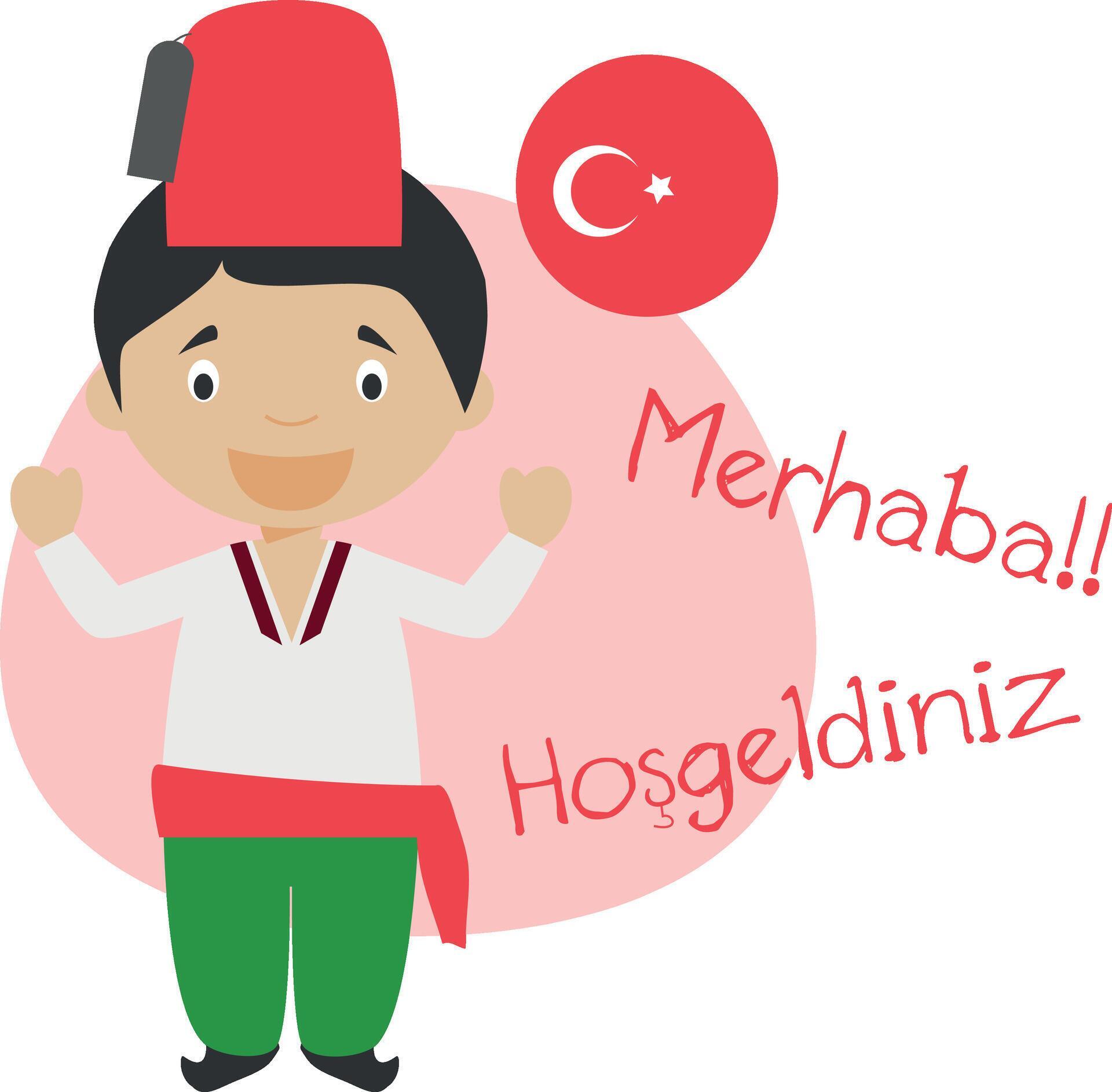 illustration of cartoon characters saying hello and welcome in Turkish ... illustration of cartoon characters saying hello and welcome in Turkish ...