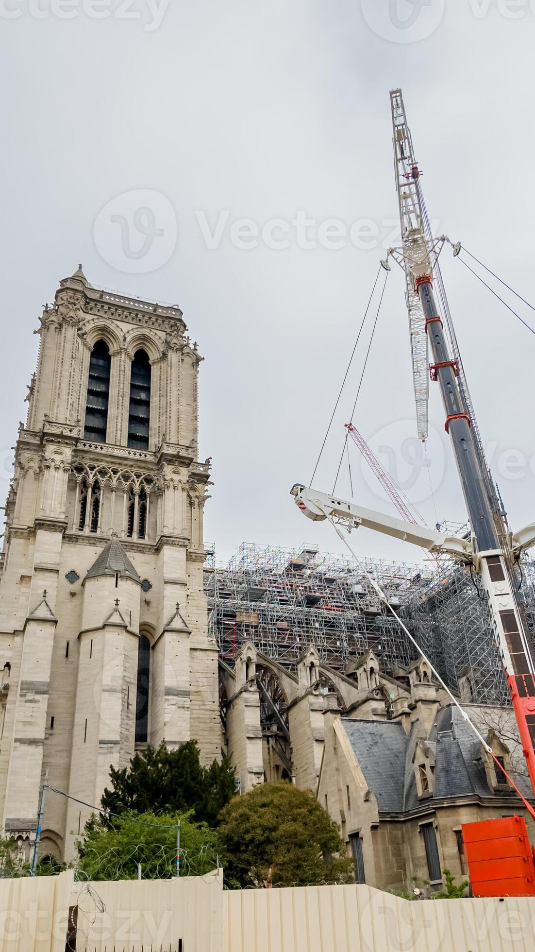 Restoration Of Notre Dame Cathedral With Cranes In Paris France Post