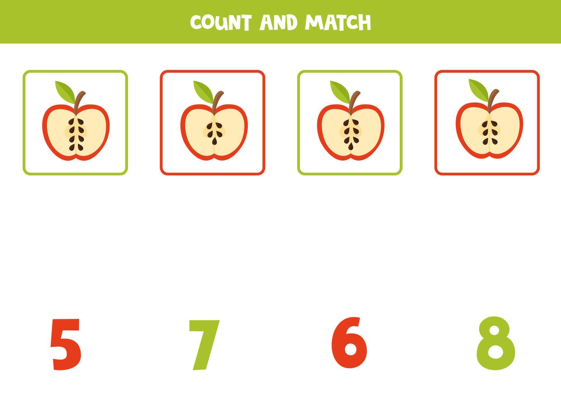 Counting game for kids. Count all apple seeds and match with numbers ...