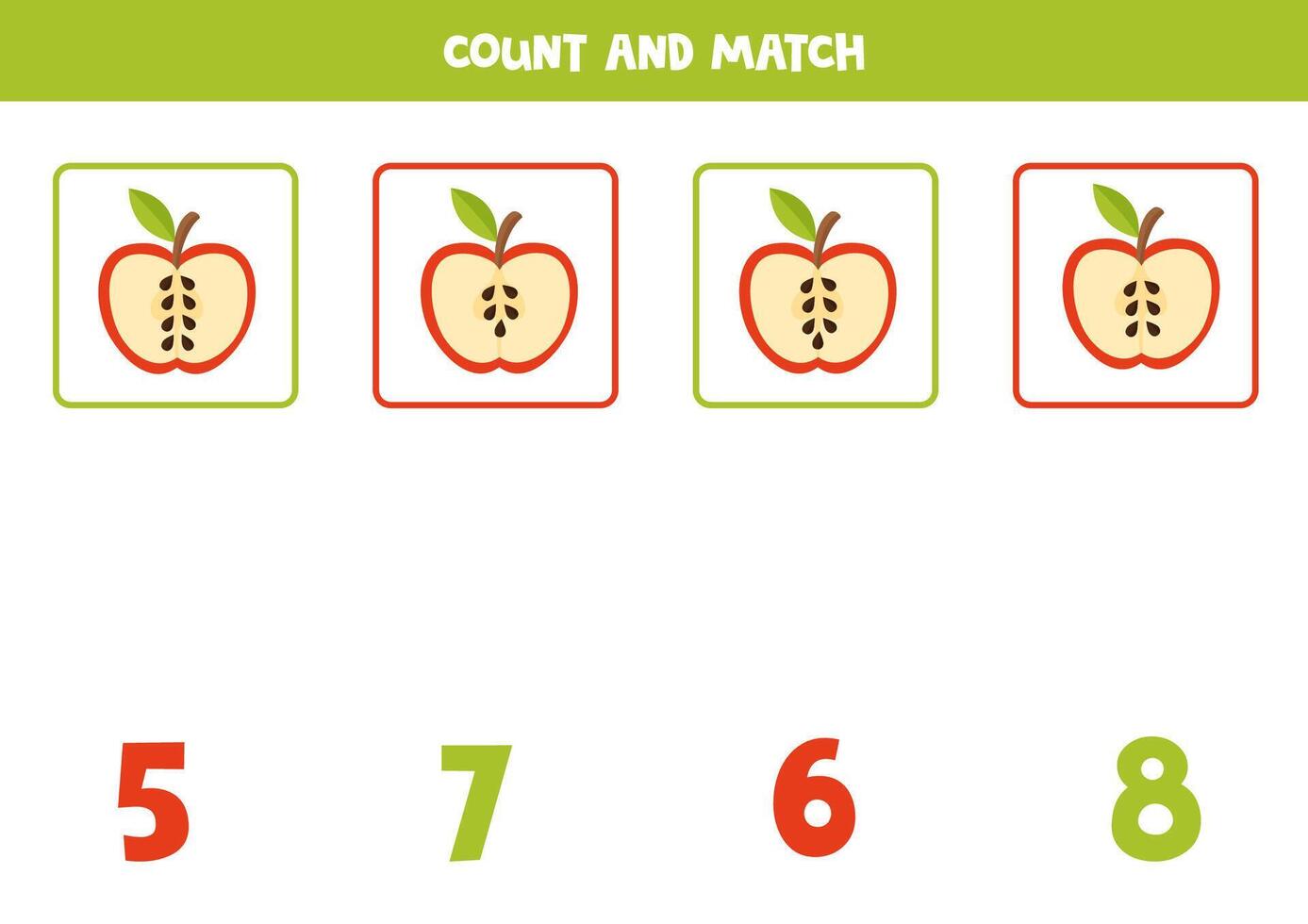 Counting game for kids. Count all apple seeds and match with numbers ...