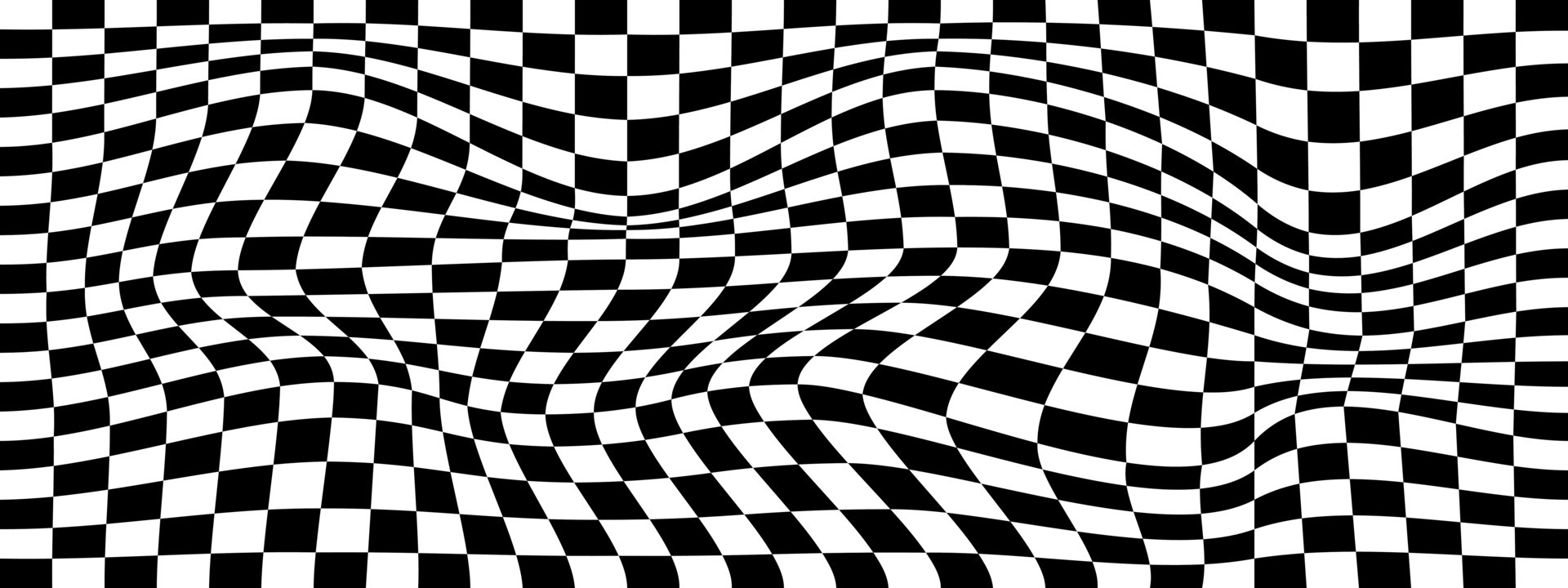 Distorted chessboard background. Psychedelic pattern with black and white squares. Warped race ...