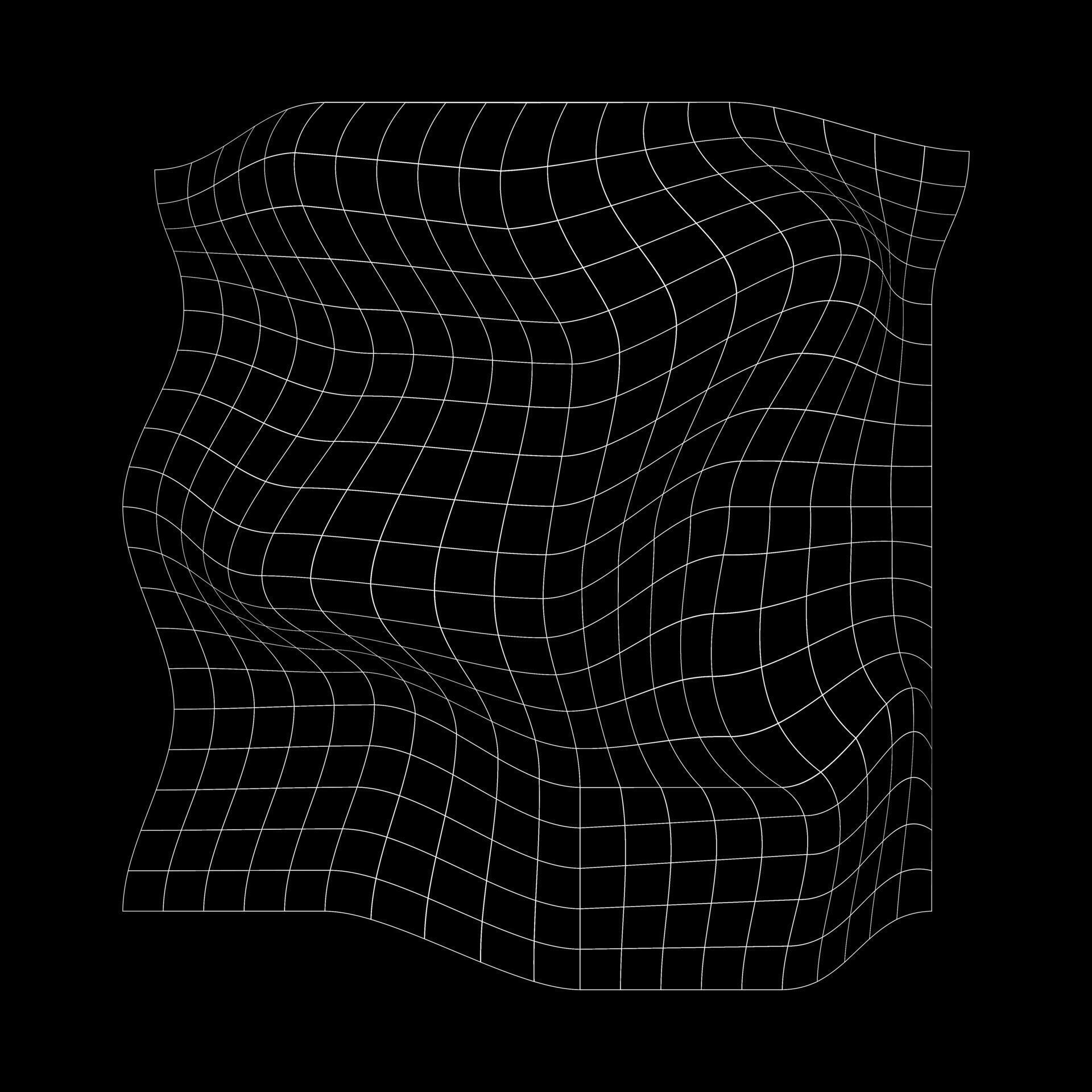 Distorted White Grid Isolated On Black Background Warped Wireframe Texture Net With Curvatured