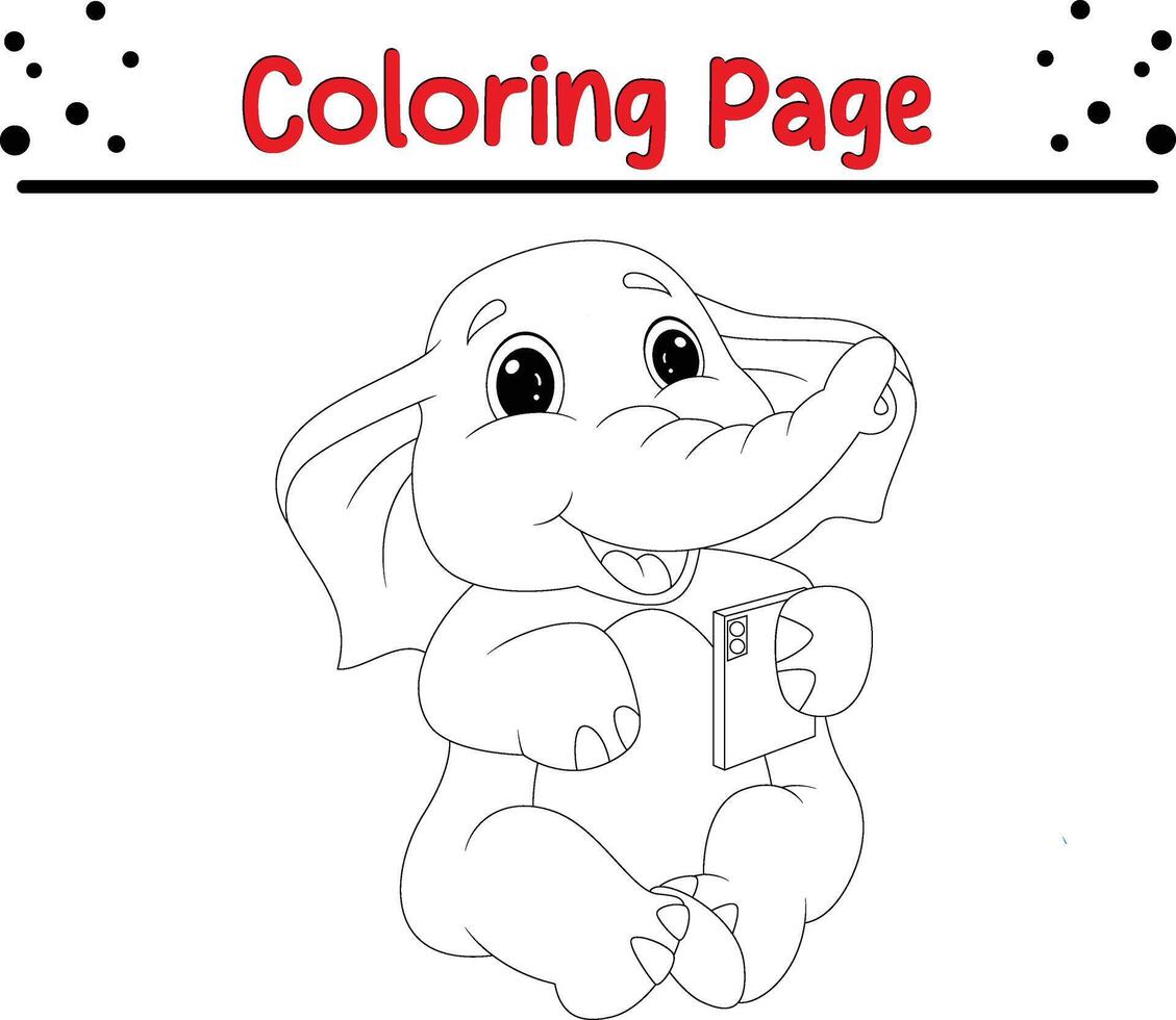 cute baby elephant holding smartphone coloring book page for kids ...