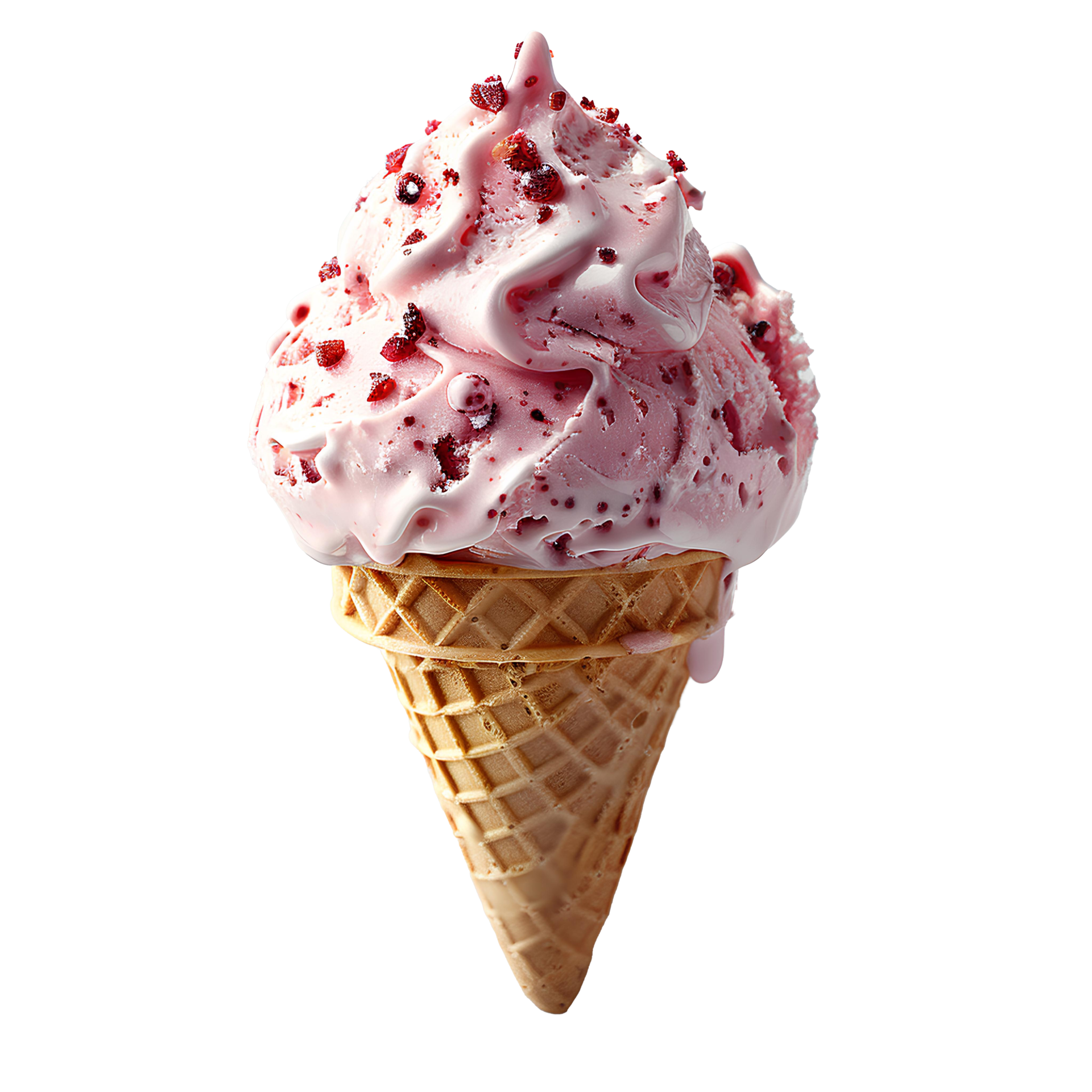 Strawberry Ice Cream Cone Isolated Pink Strawberry Ice Cream Dripping