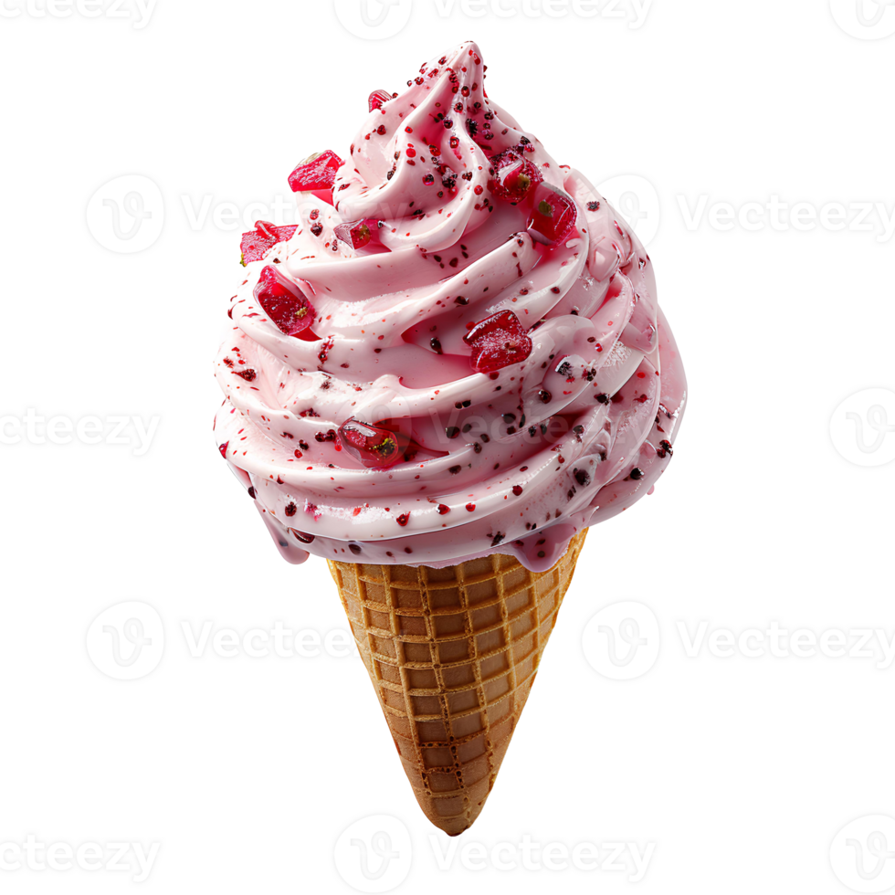 Strawberry Ice Cream Cone Isolated Pink Strawberry Ice Cream Dripping