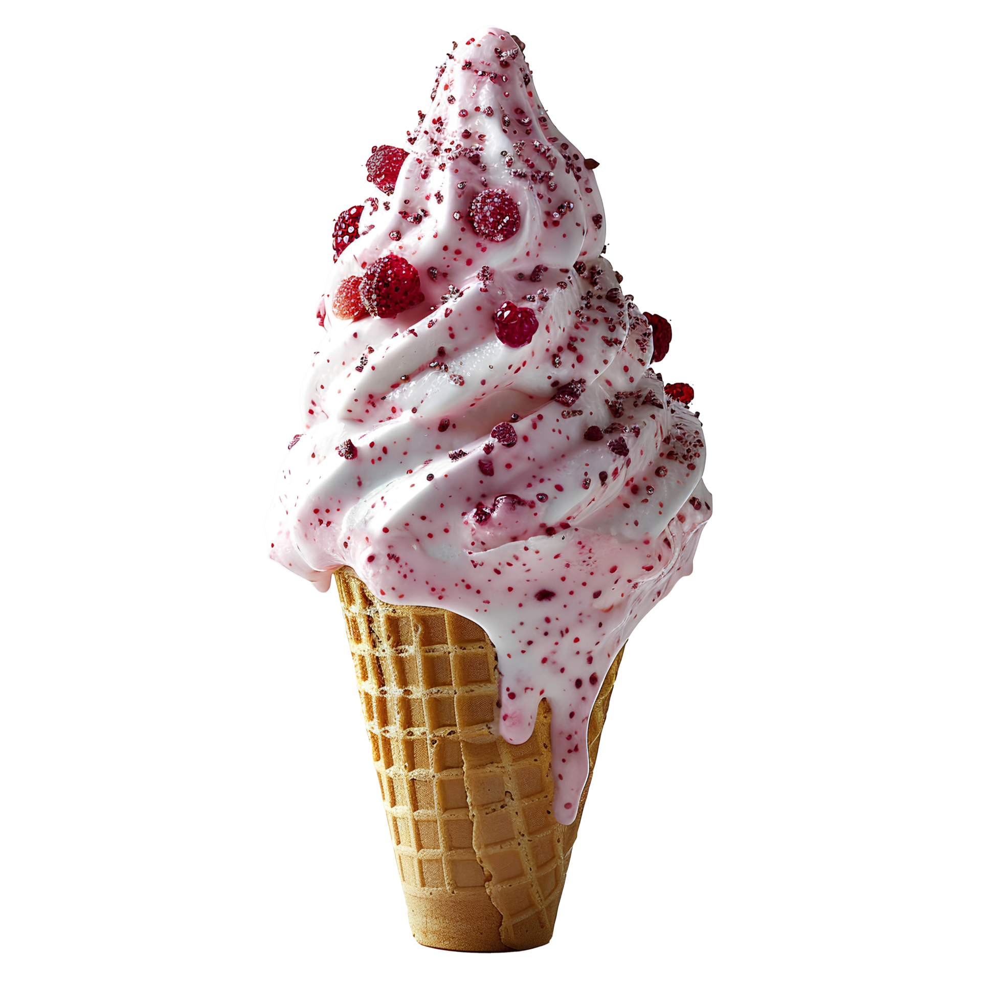 Strawberry Ice Cream Cone Isolated Pink Strawberry Ice Cream Dripping