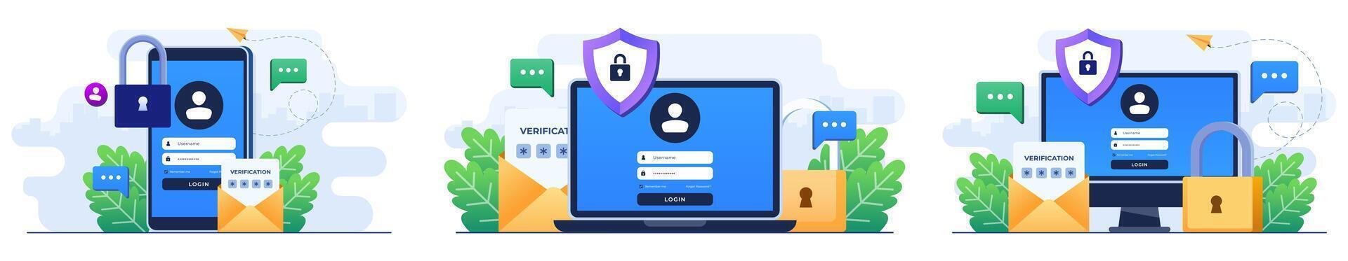 Set Of Flat Illustrations Of Two Step Verification Otp Authentication
