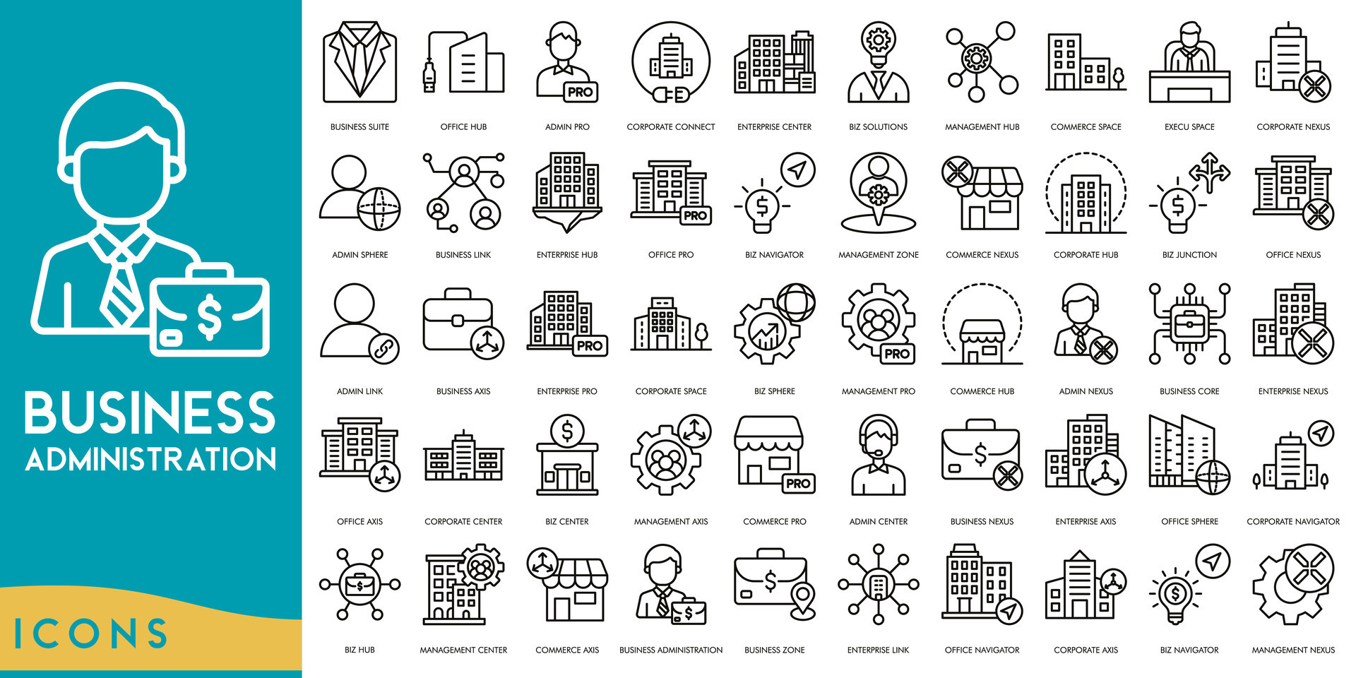 Business Administration icon line. Business Suite, Office Hub, Admin ...