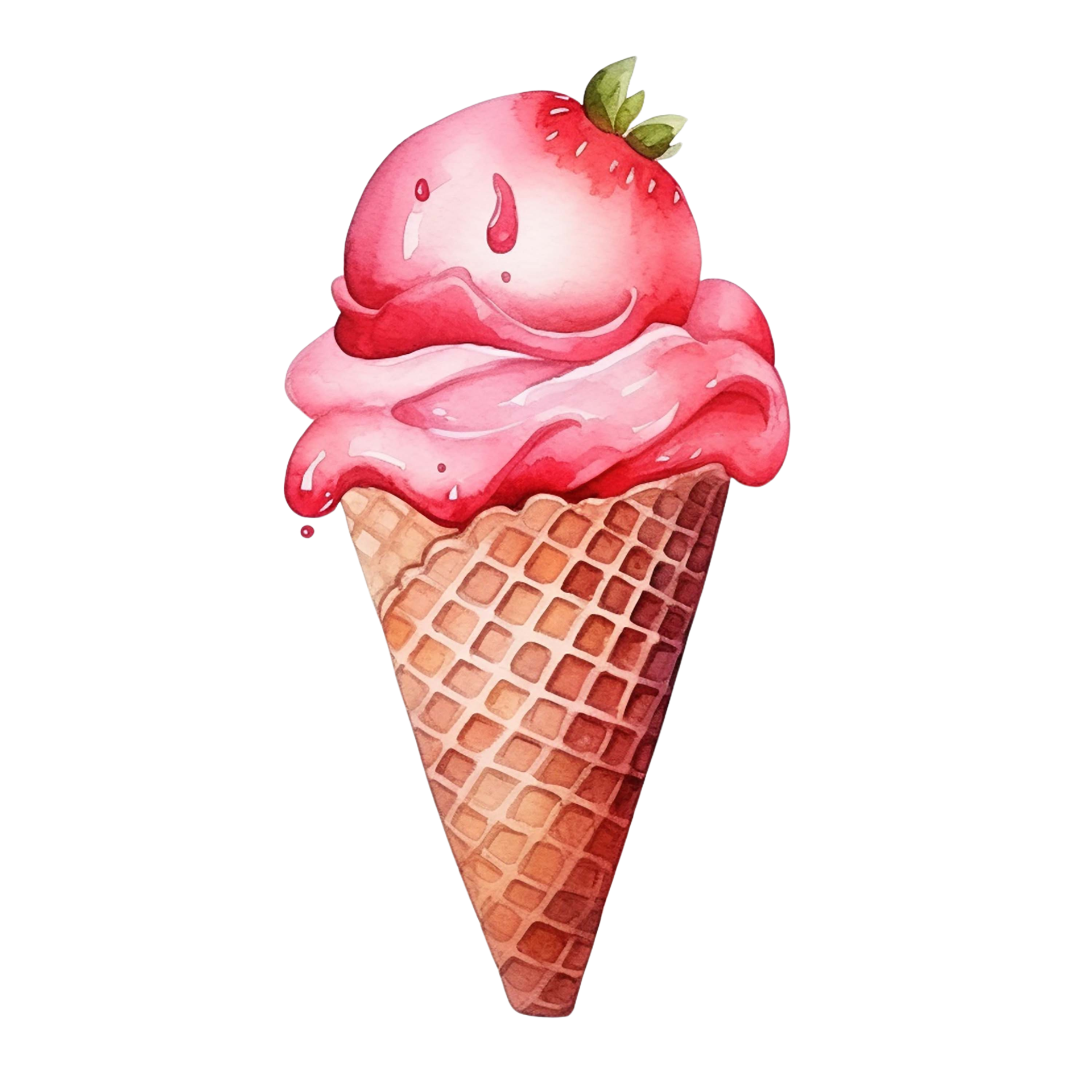 Single Strawberry Ice Cream Cone Pink Ice Cream With Strawberry On Top