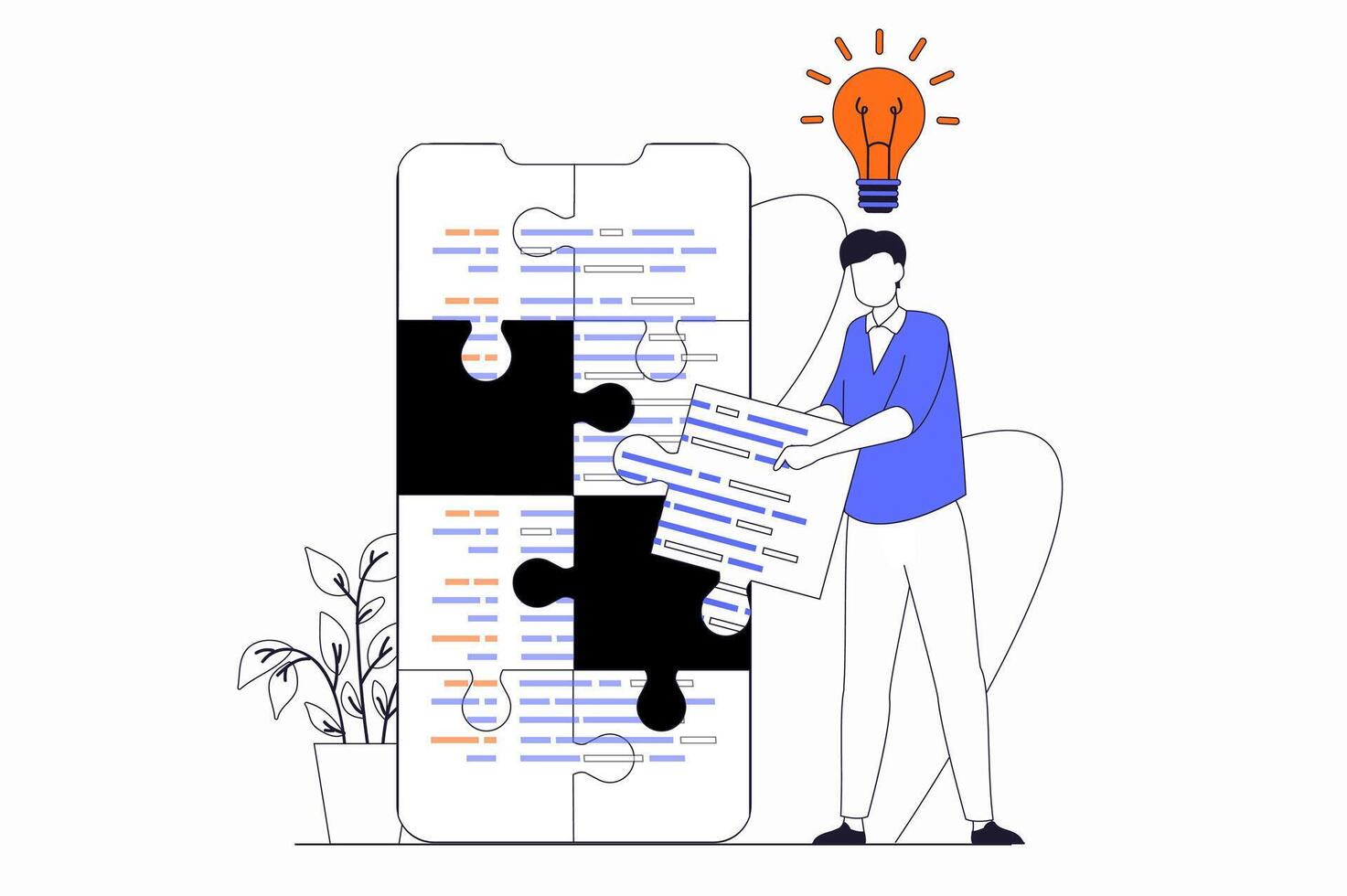 Web development concept with people scene in flat outline design. Man ...