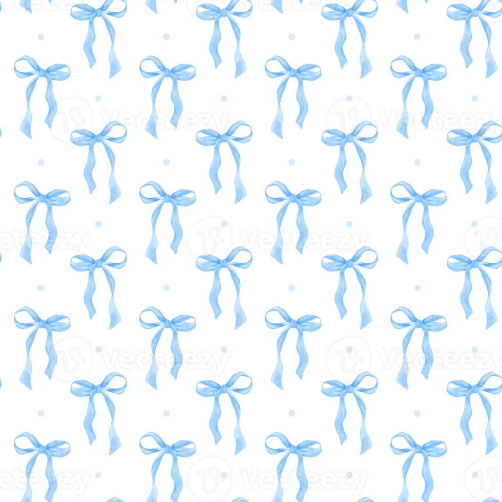 Coquette seamless pattern Blue ribbon bow watercolor preppy repeat ...
