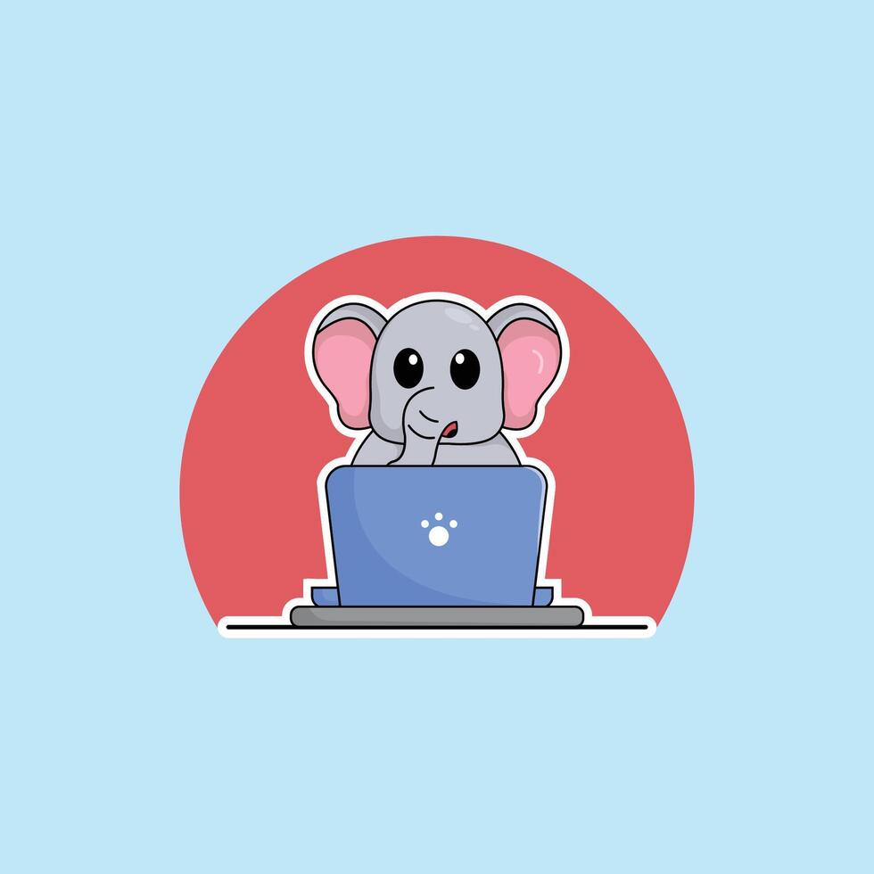 cute animal elephant cartoon working at laptop illustration animal ...