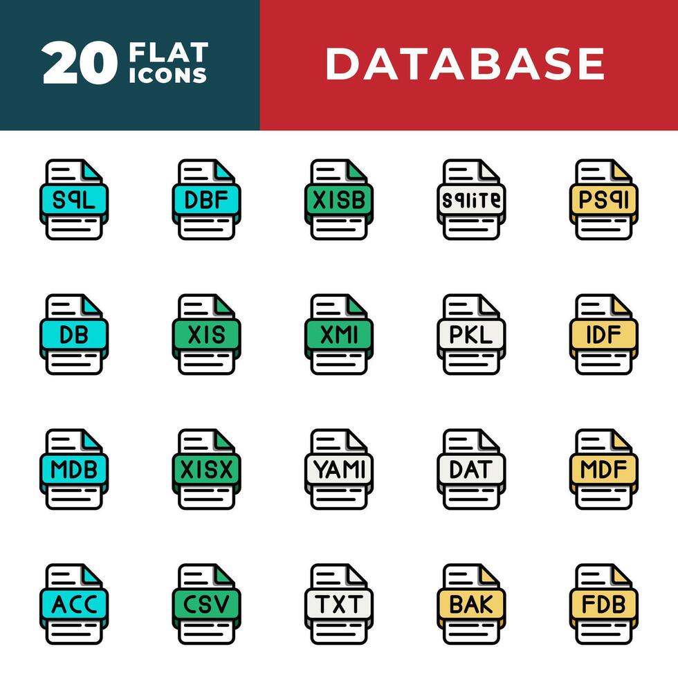 File type flat icons set. document files format symbol icon. txt, acc ...