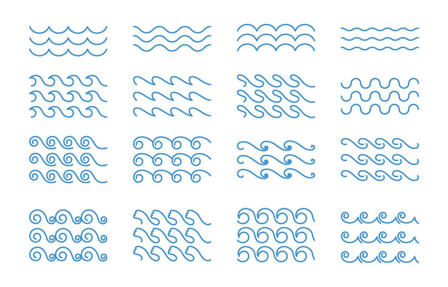 Water waves. Wavy line border. Doodle curved river, sea, ocean wave icon. Seamless nautical ...