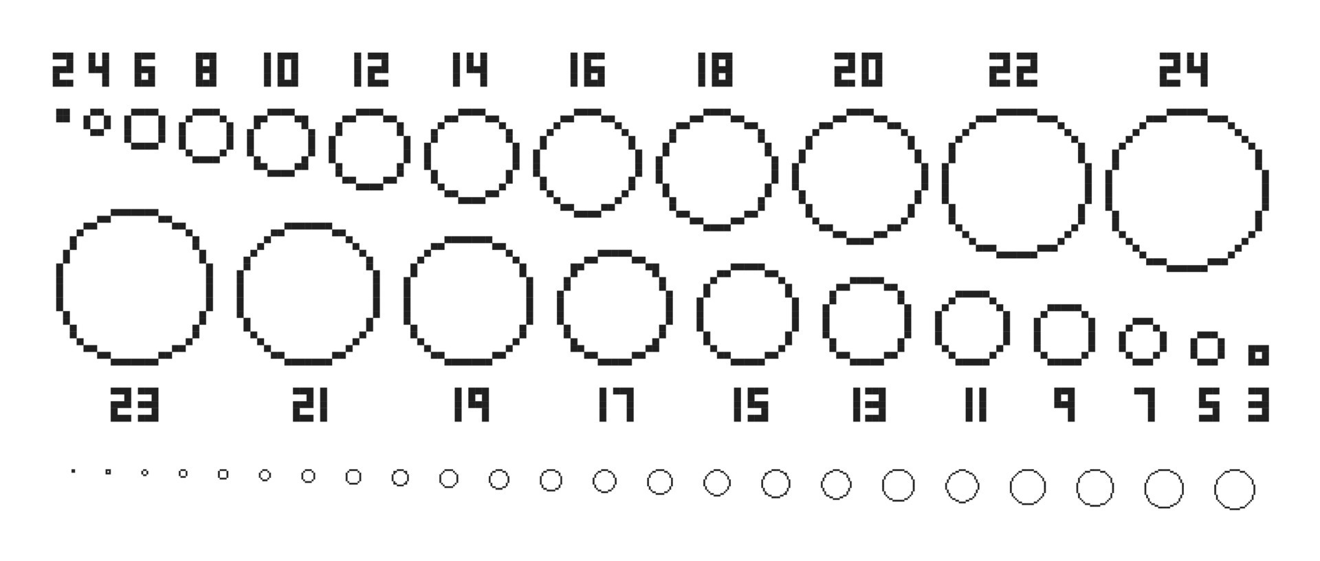 Pixel Circles Pixel Art Base Circle Shapes In Various Radius Diameter