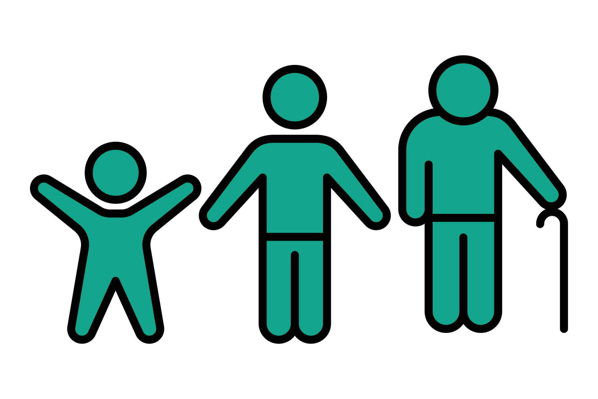 Generacion icono. niños a antiguo edad. icono relacionado a anciano. plano línea icono estilo ...