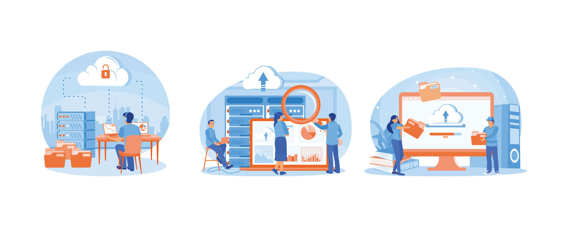 Working online. Business team analysed data on the laptop. store data ...