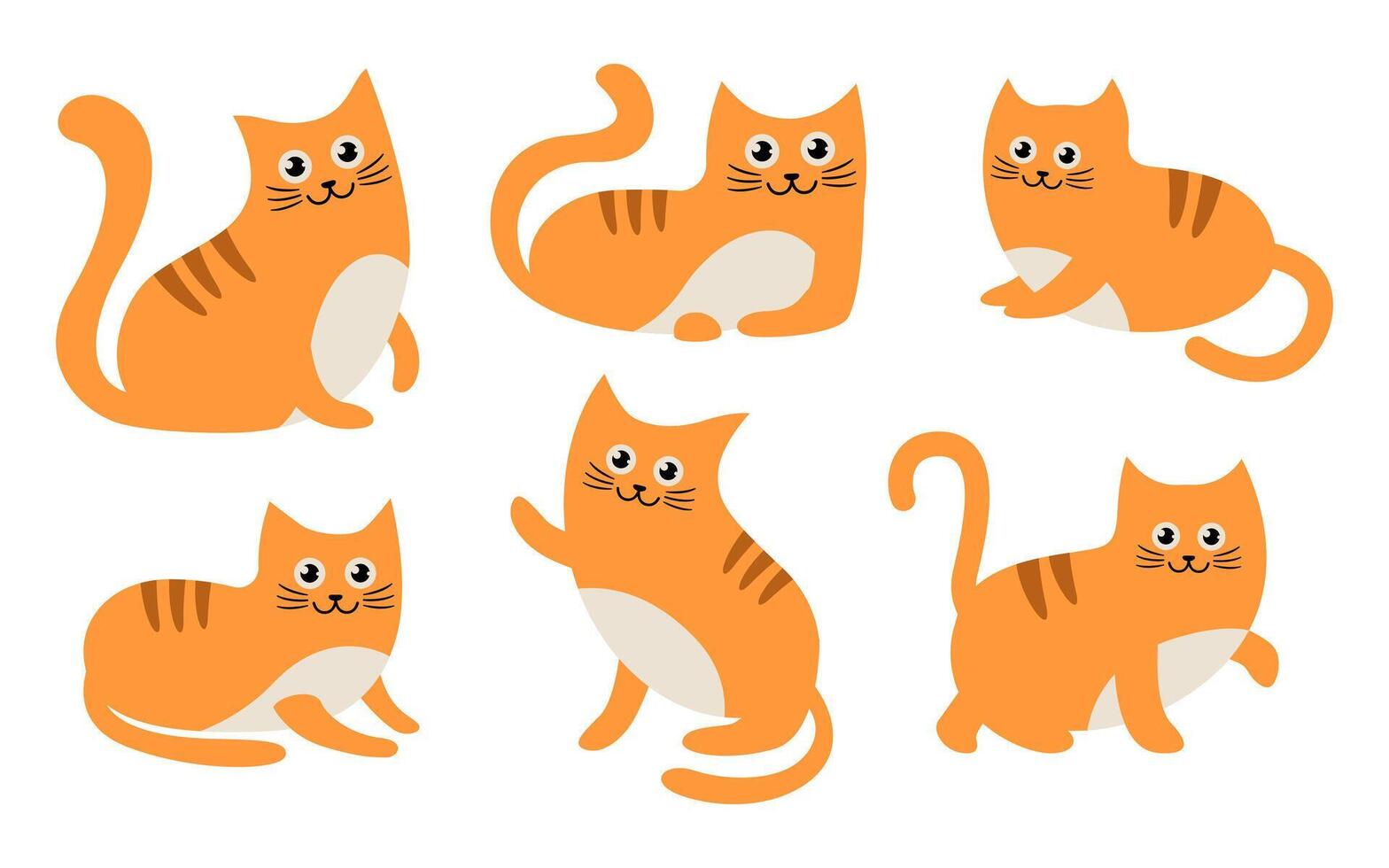 Set Of Cute Cat Cartoon Characters In Various Poses Kitten On White