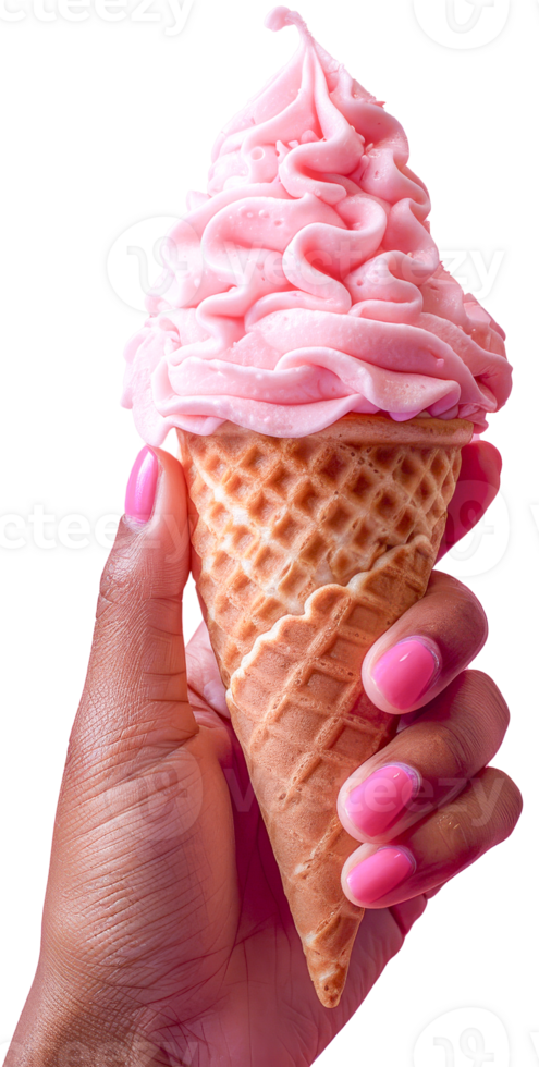 Strawberry Ice Cream Cone Held In Hand 44810469 Png