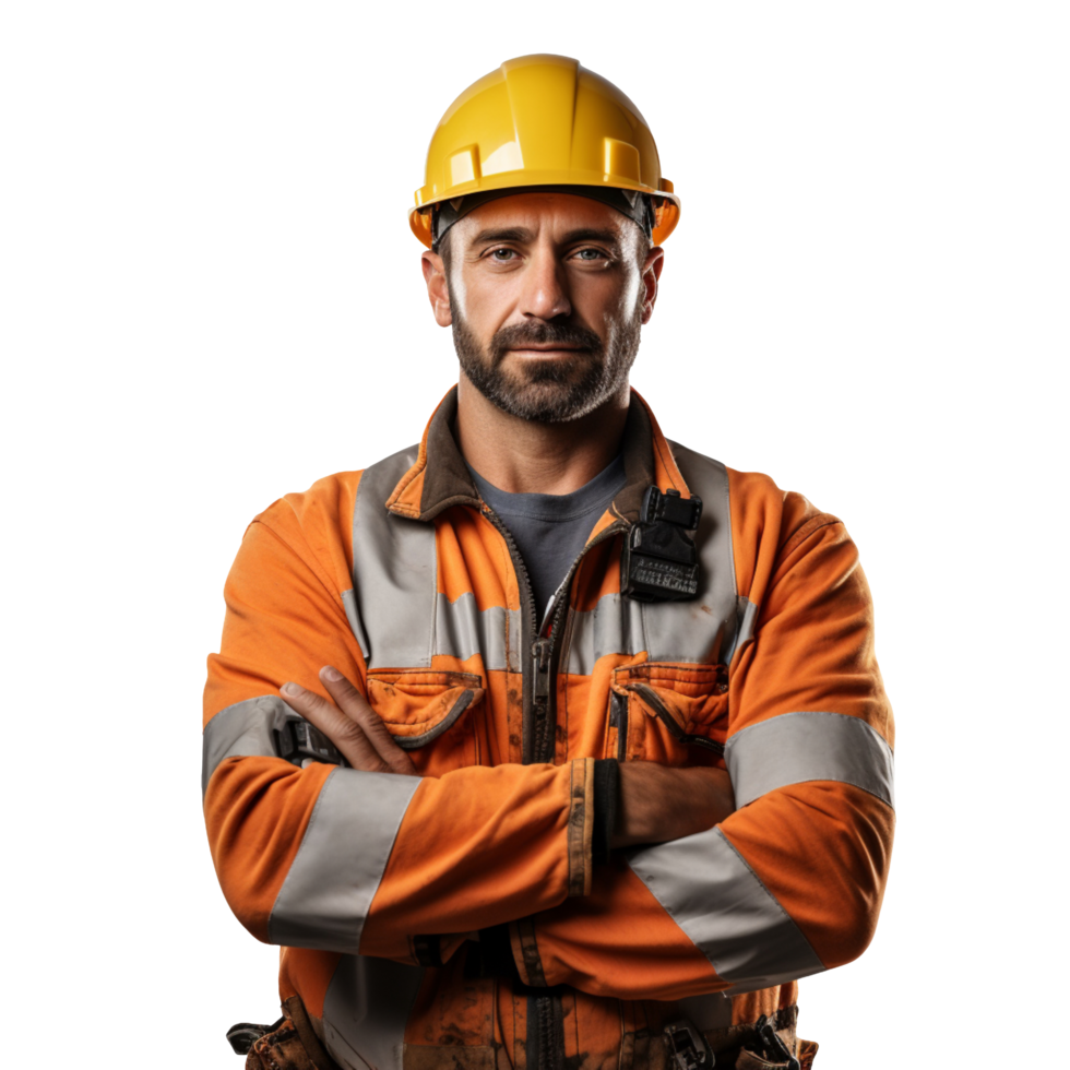 Construction Worker with Crossed Arms isolated on transparent ...