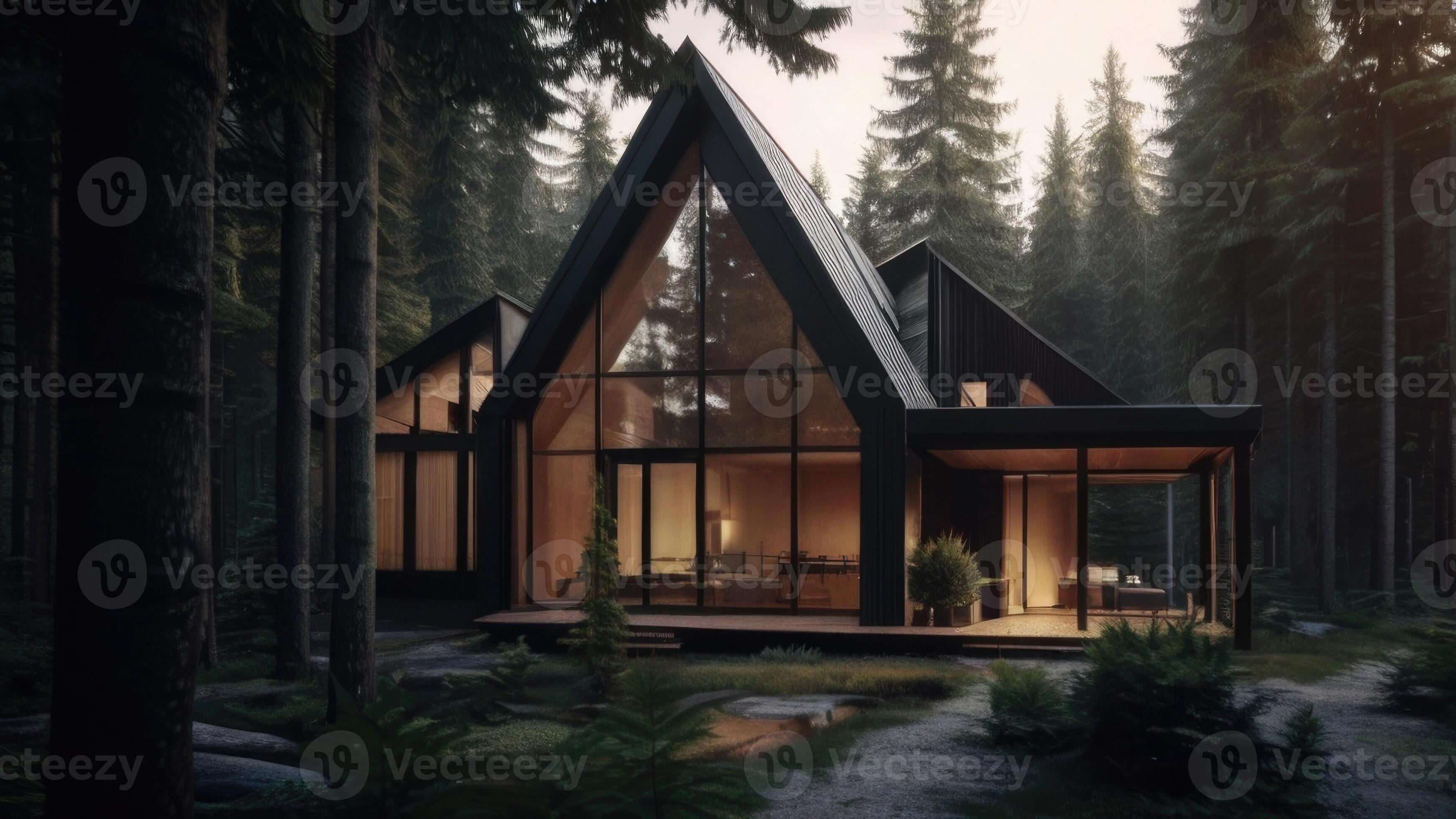 a modern cabin in the woods 44829423 Stock Photo at Vecteezy