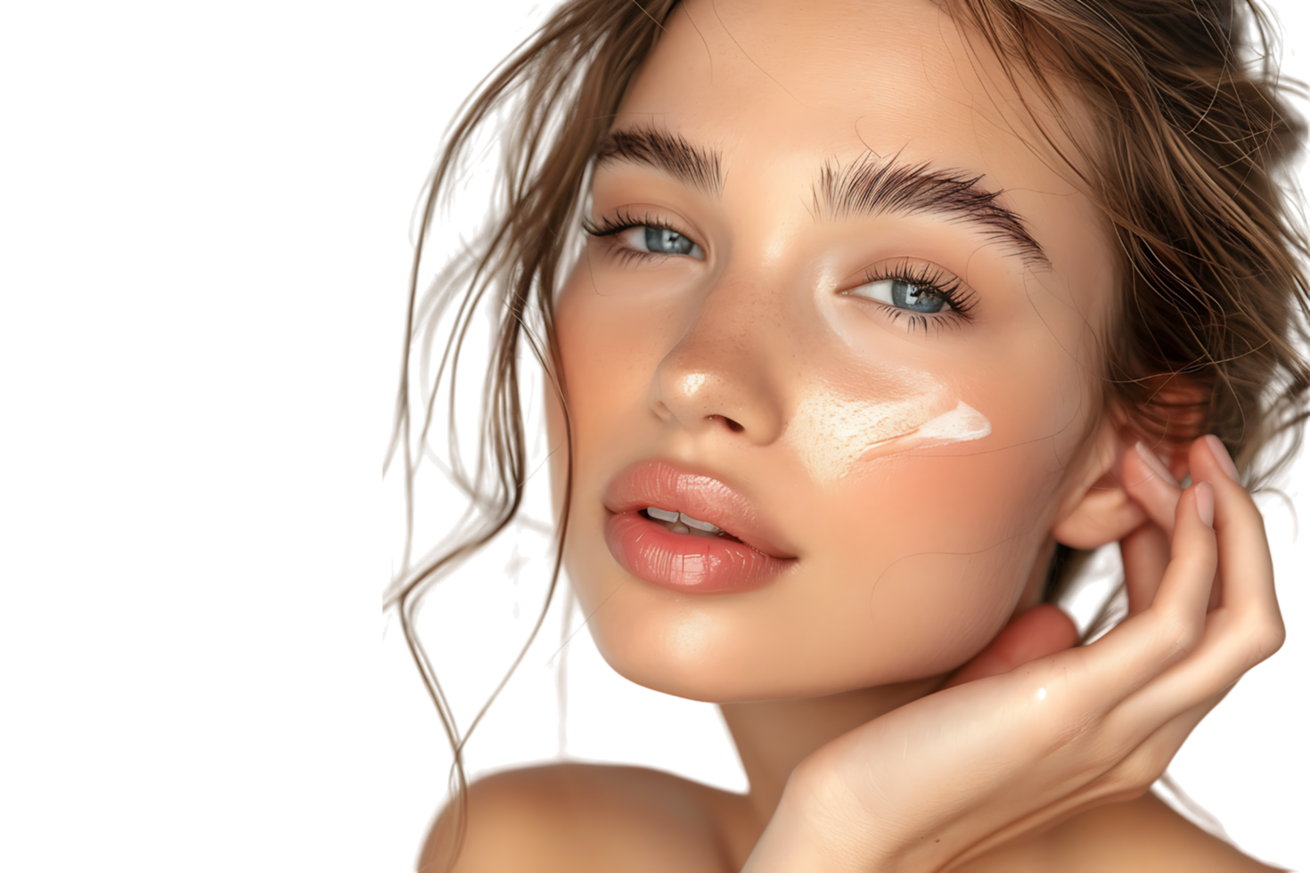Beauty Woman With Hand Near Face Skin Care Treatment Or Cosmetic Ads Beautiful Female Model On