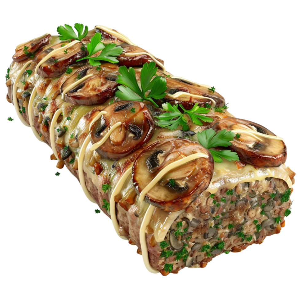 Generado Ai Relleno Pastel De Carne Con Hongos Y Queso En El Acción De