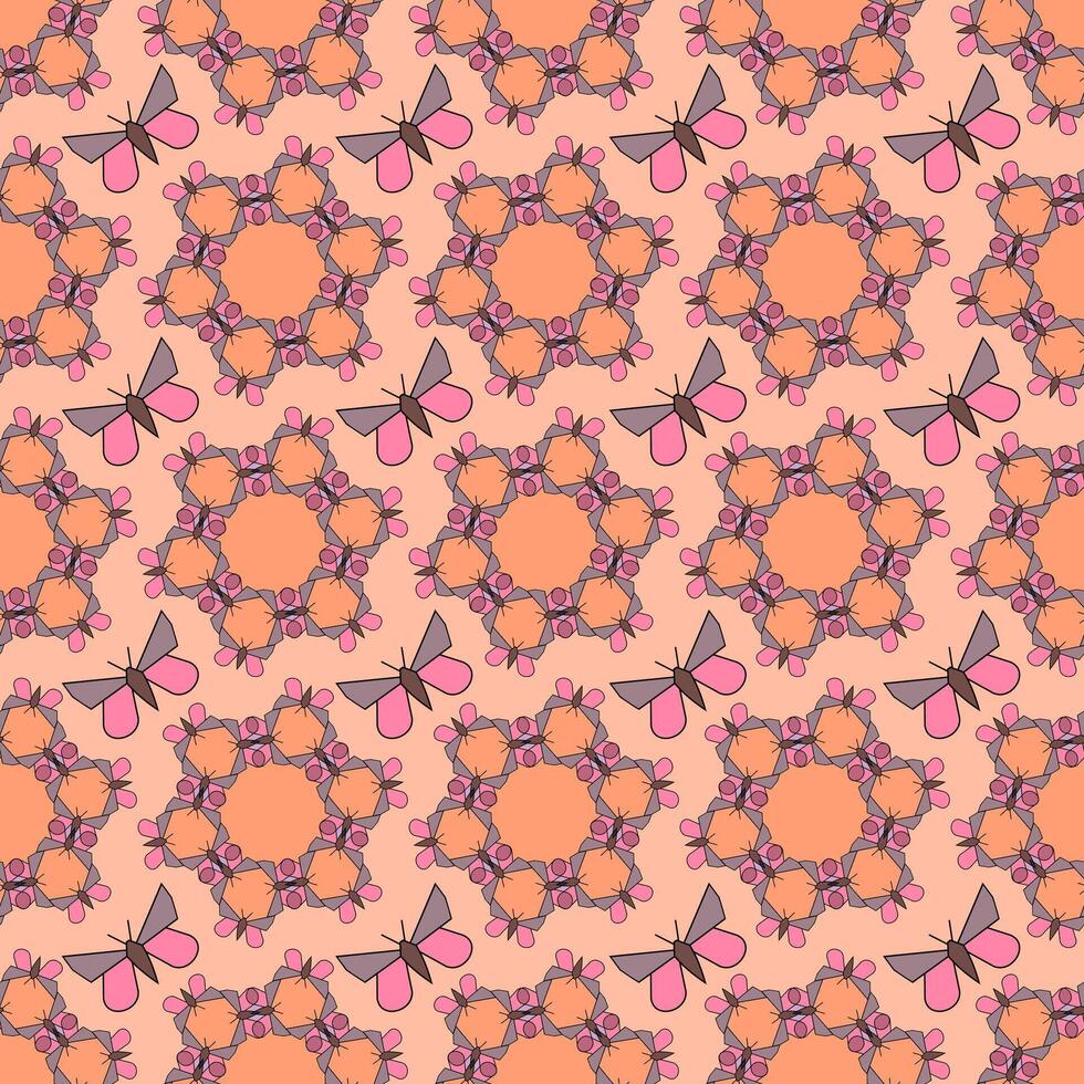 Seamless Pattern Ornament Of Geometric Figures Of Butterflies In