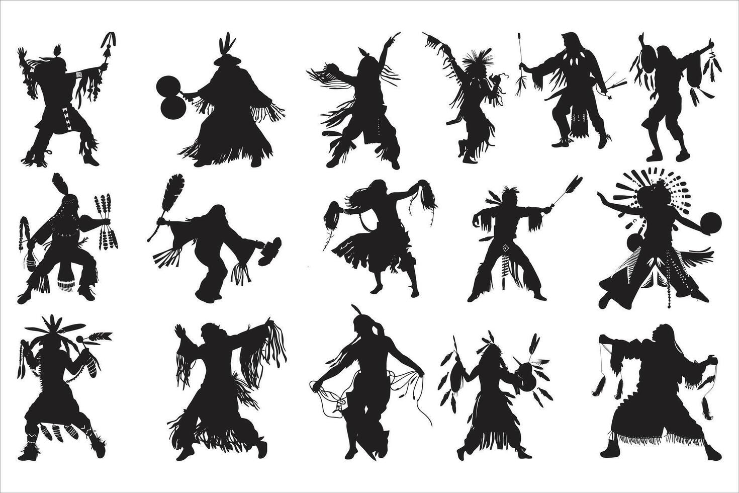 Tradicional Nativo Bailes Y Música Actuación Siluetas Conjunto De Siluetas De Indio Bailar