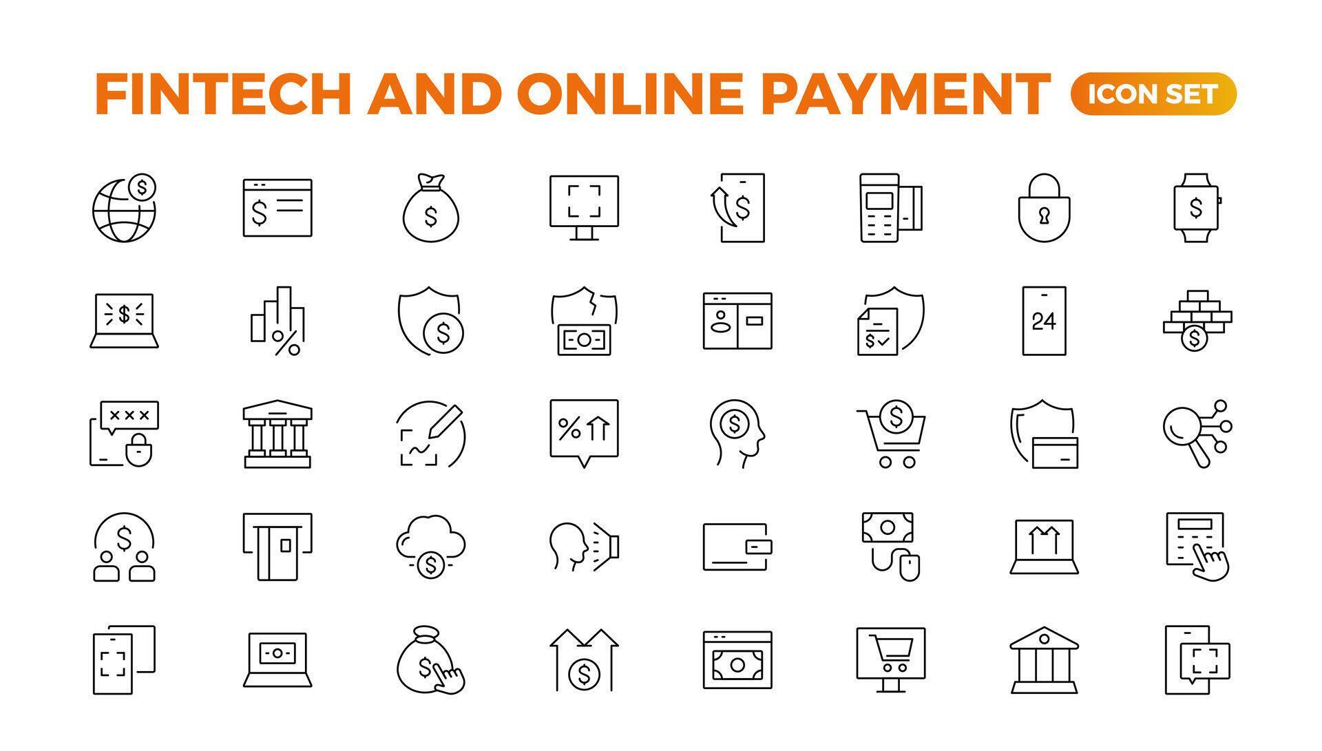 Set of fintech modern icons. Simple line art style icons pack. Set ...