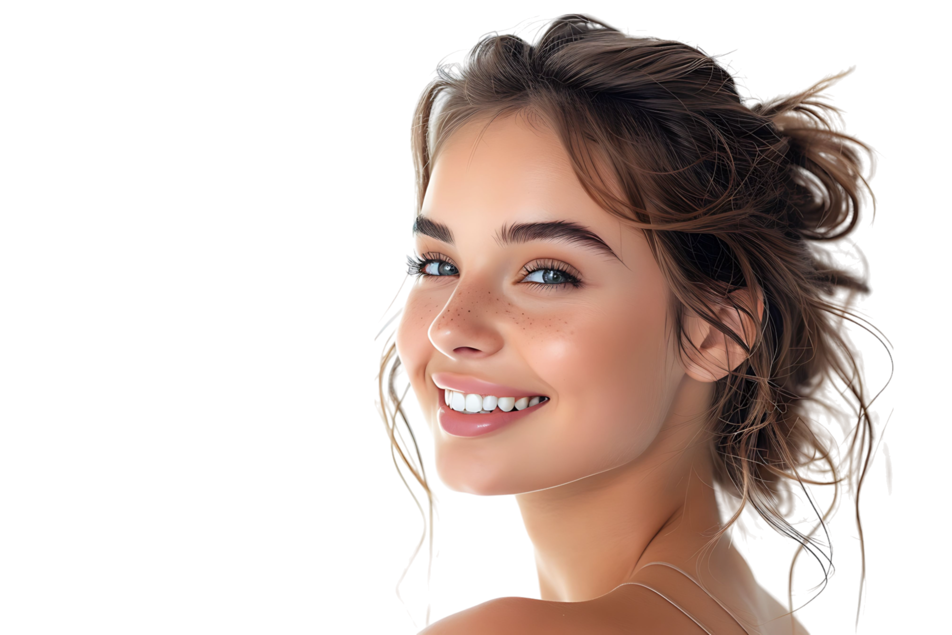 Portrait Of Satisfied Glad Lovely Lady Beaming Smile Look Empty Space