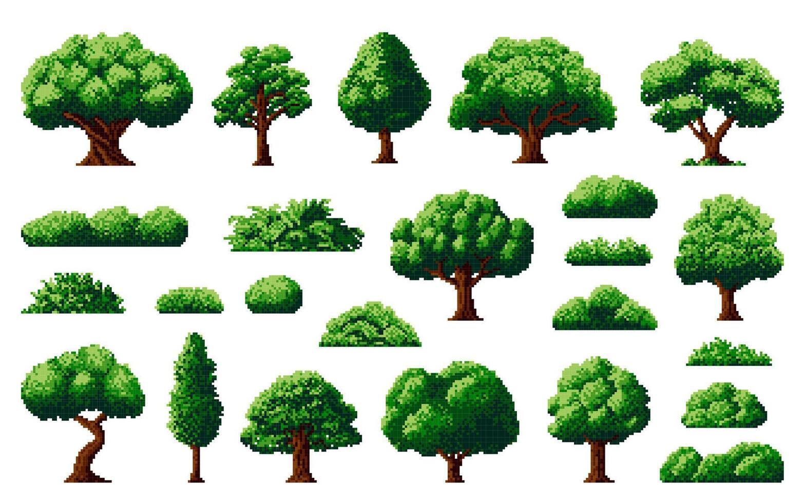 8bit forest, pixel tree, bush, arcade game assets 44862486 Vector Art at Vecteezy