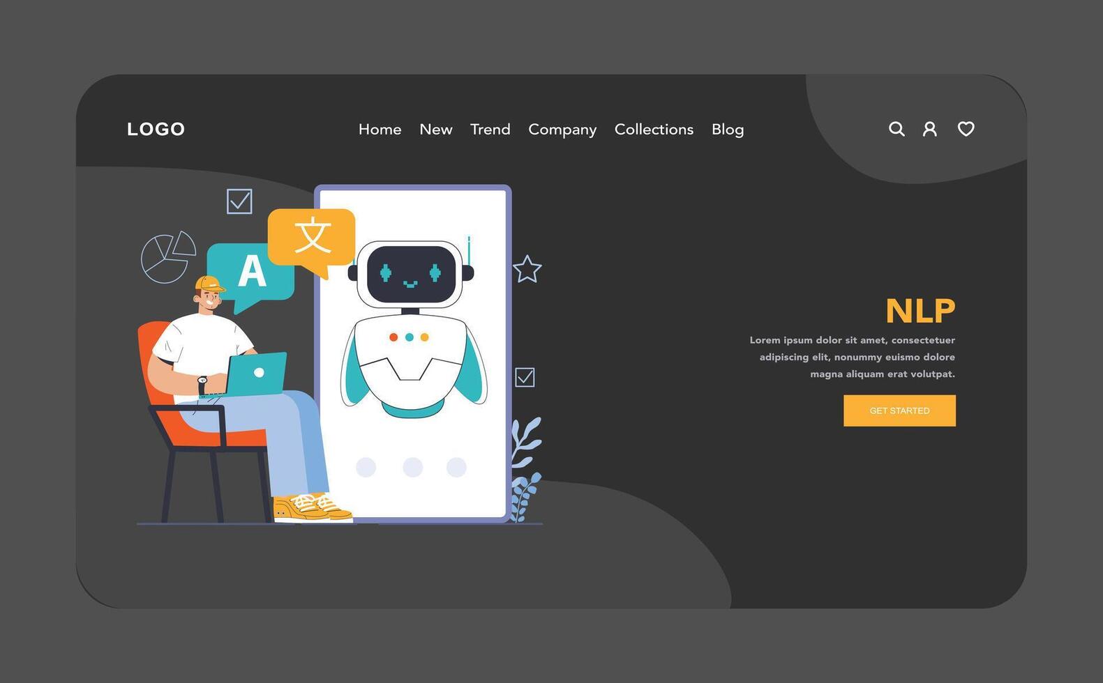 Chat Bot Dark Or Night Mode Web Or Landing Ai Powered Customer Service